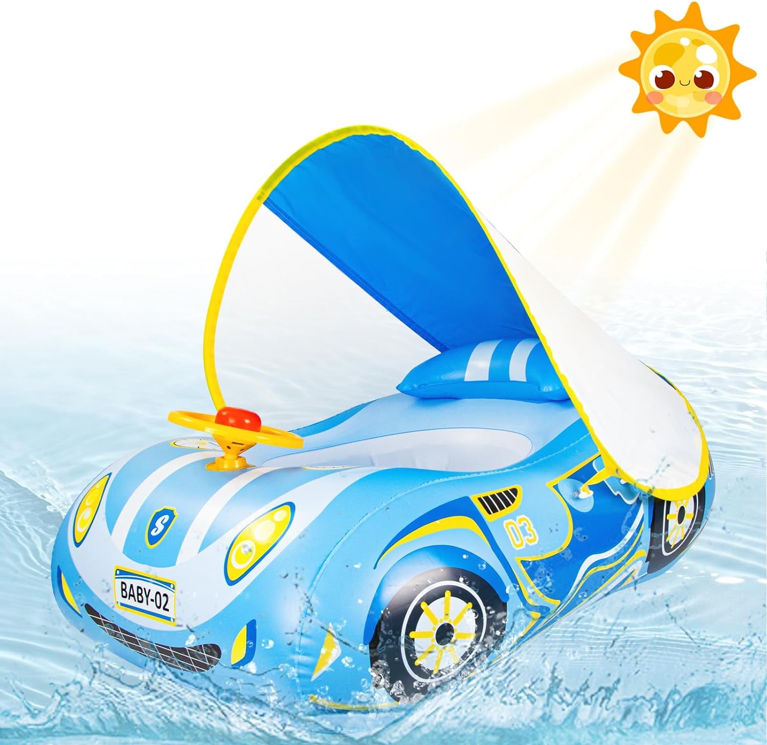 Qoosea Toddler Pool Float with Canopy, UPF Protection, Baby Child Seat ...