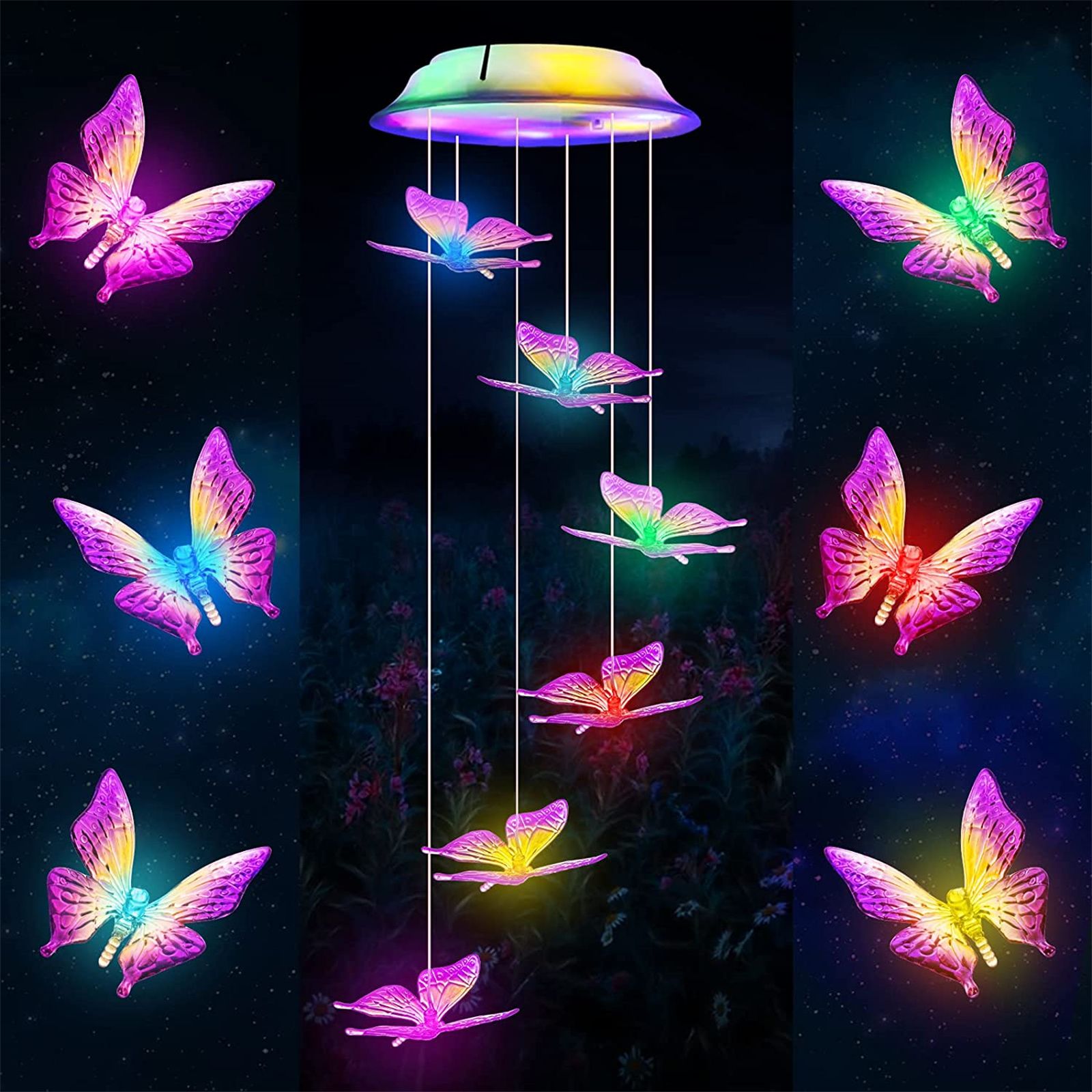 Solar Changing Color Hummingbird Wind Chime, LINKPAL Solar Powered LED ...