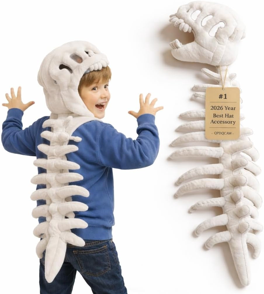 Qpdqcaw Dinosaur Skeleton Plush Costume, Wearable Bones Hat, Role Play ...
