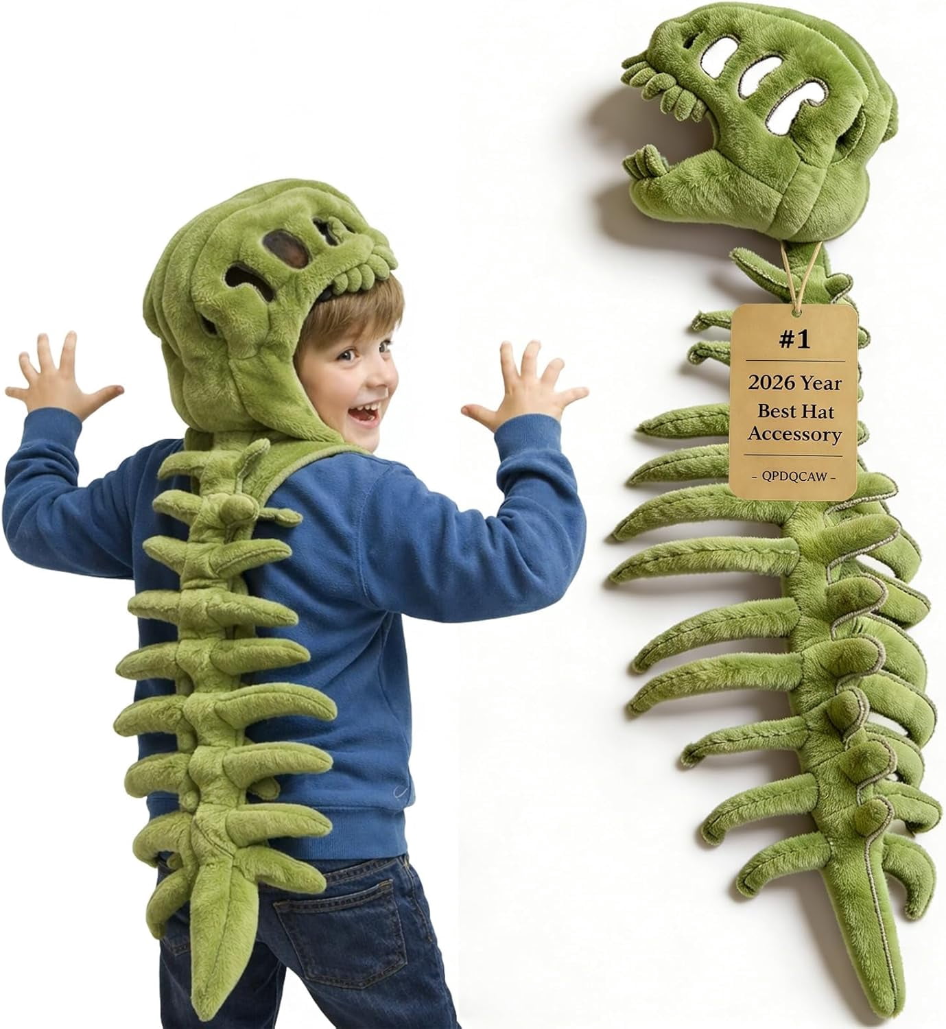 Qpdqcaw Dinosaur Skeleton Plush Costume, Wearable Bones Hat, Role Play ...