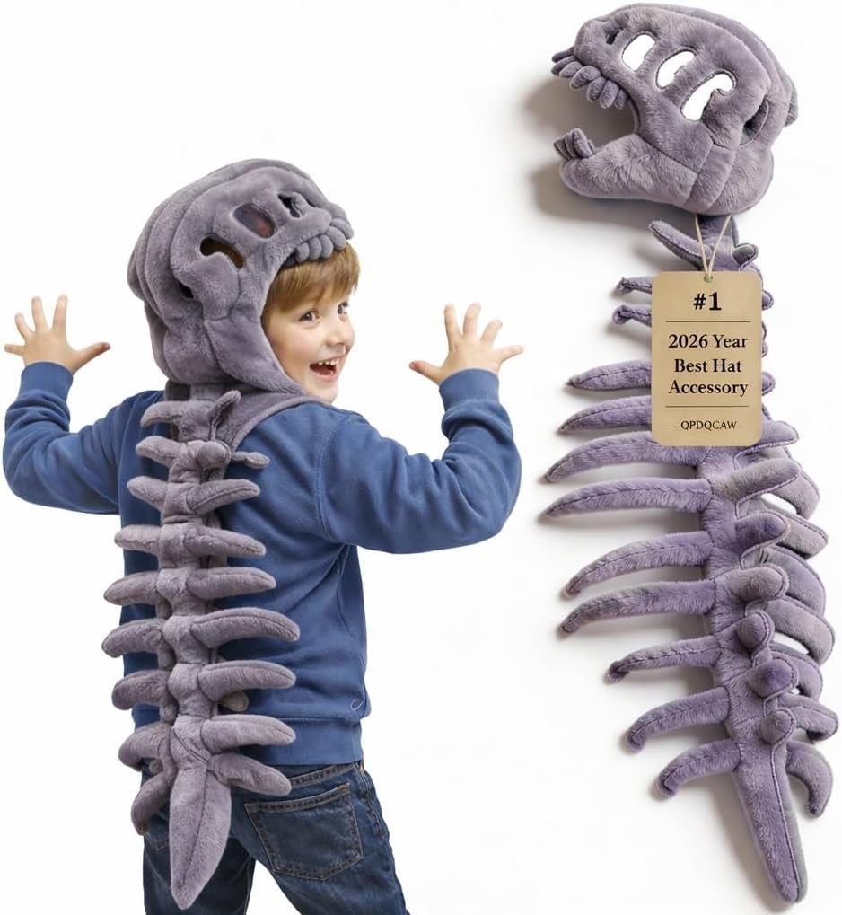 Qpdqcaw Dinosaur Skeleton Plush Costume, Wearable Bones Hat, Role Play ...