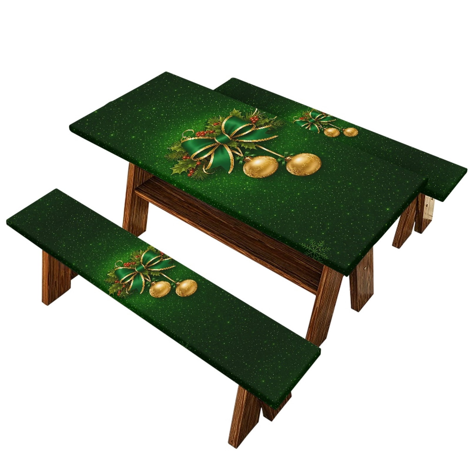 Qpednta Christmas Bell Green Picnic Table Cover with Bench Covers ...