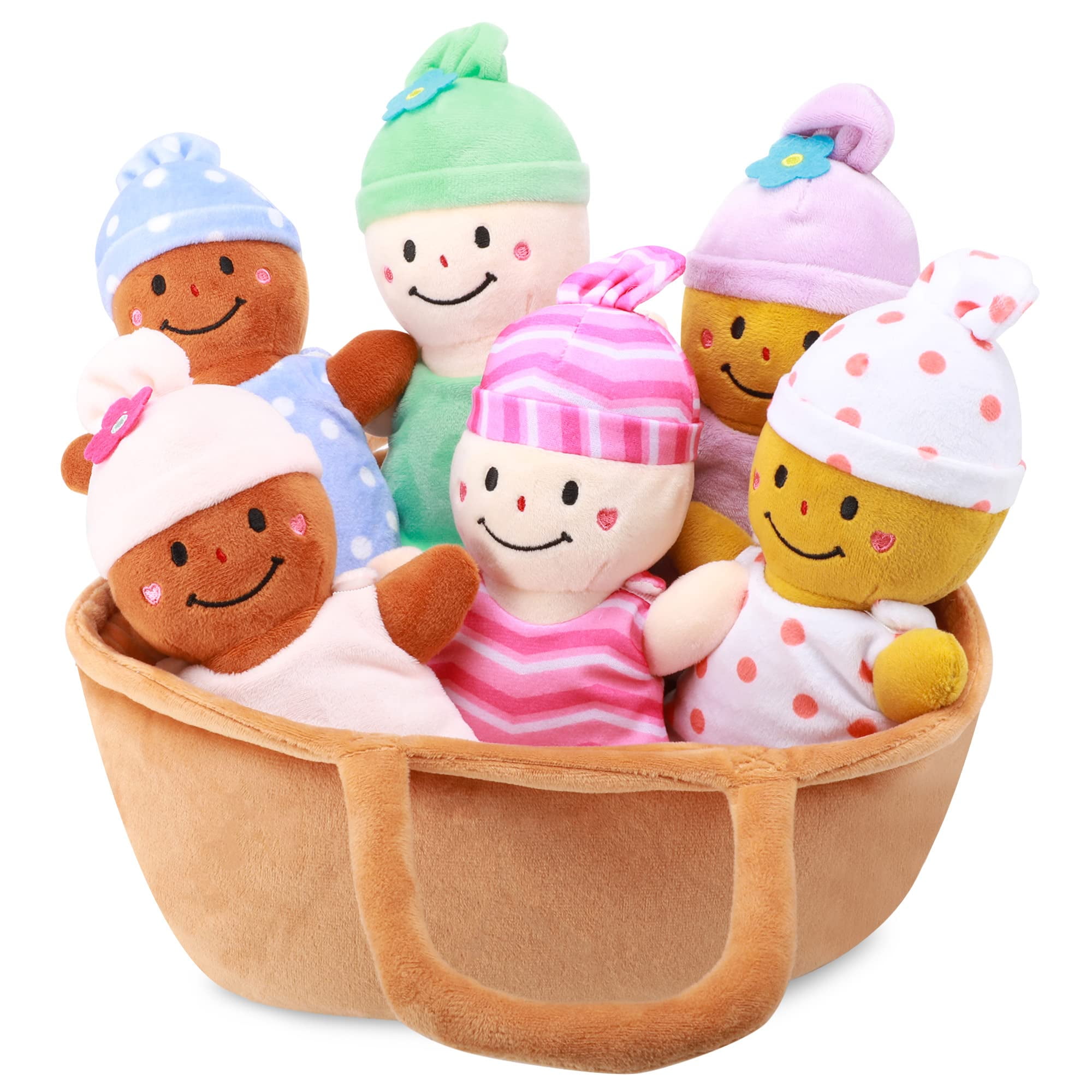 Qpewep Basket Plush Baby MMF7 Dolls Soft Multicultural Sensory Babies ...