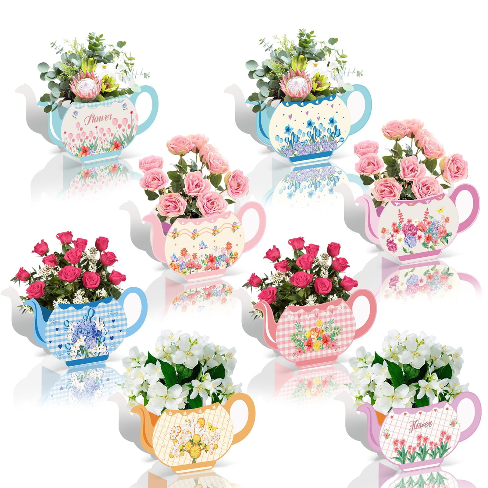 Qpout 12 Pieces Tea DHF10 Party Centerpieces Floral Teapot Boxes Tea ...