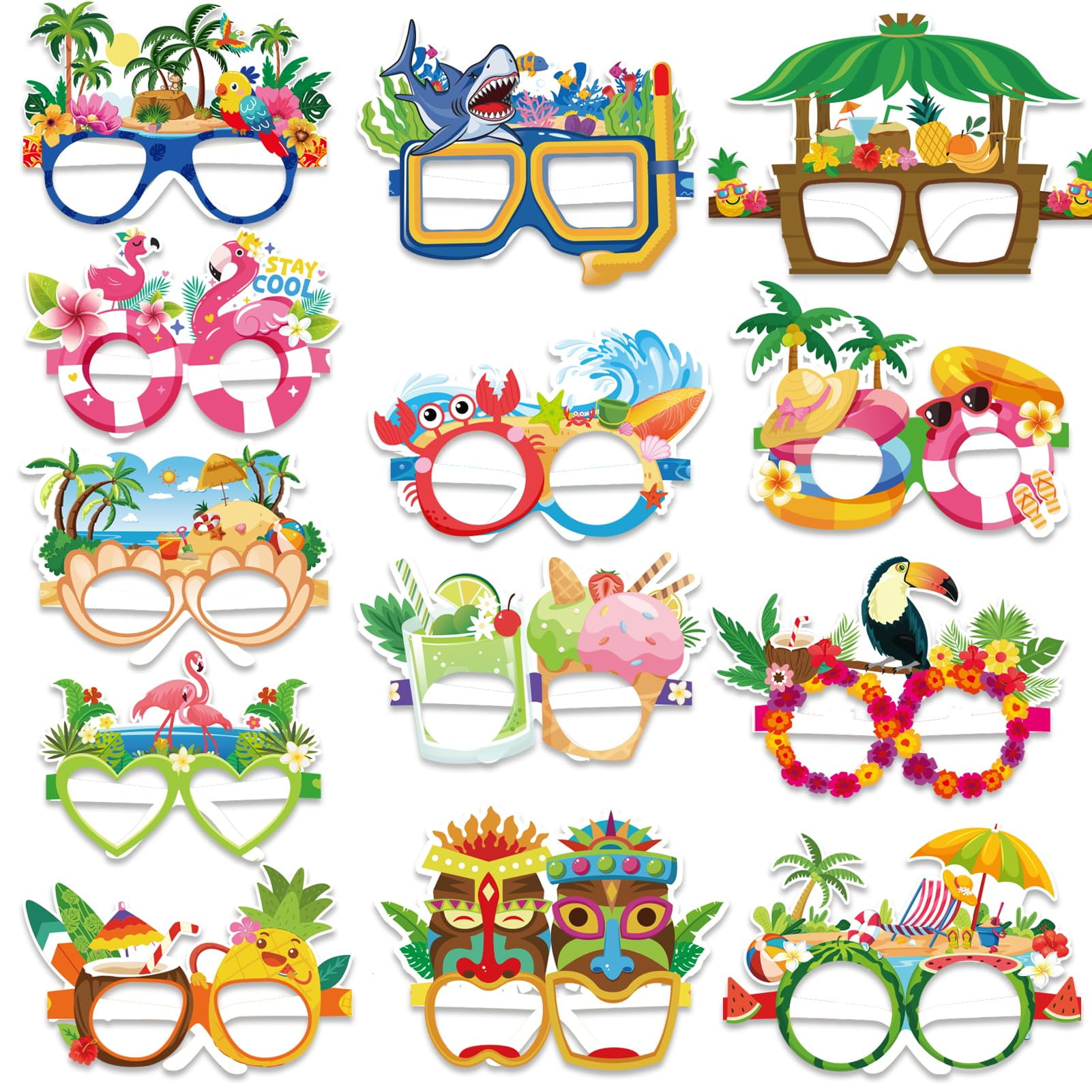 Qpout 26 Pack Luau Party Decorations Glasses Funny Hawaiian Paper ...