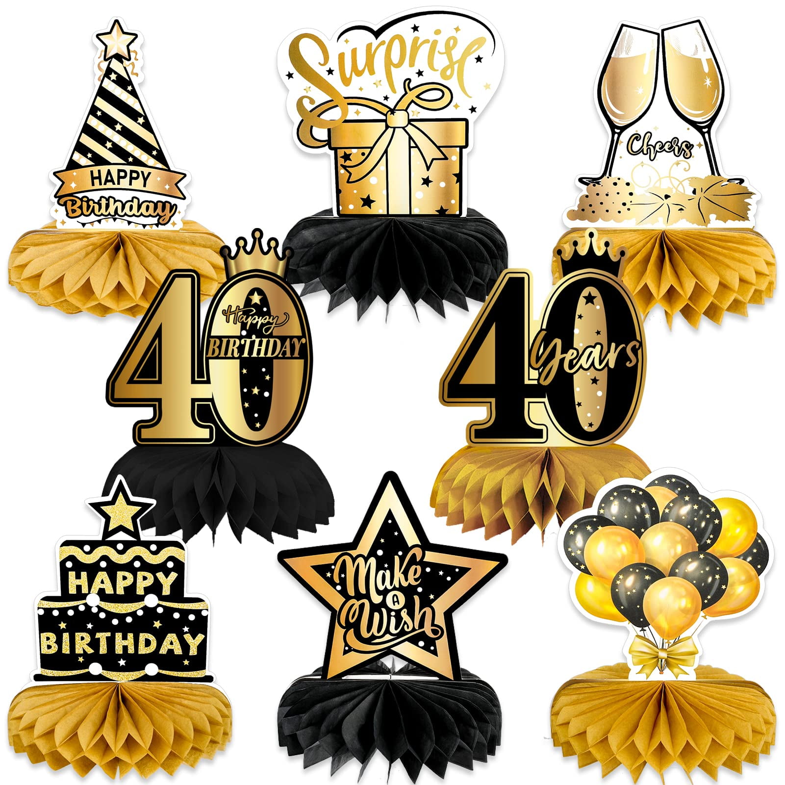 Qpout 8pcs 40th Birthday Decorations Honeycomb Centerpieces for Men ...