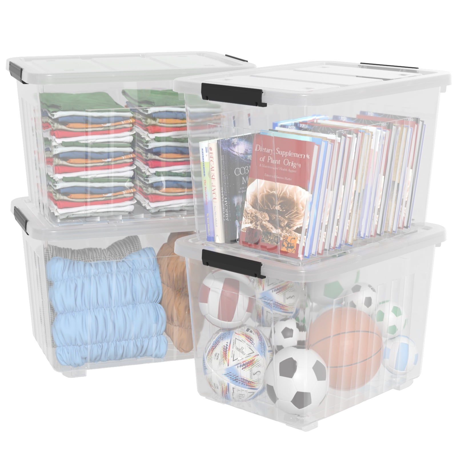 Qqbine 70 Quart Large Clear Storage Bins, Plastic Storage Box with Lids ...