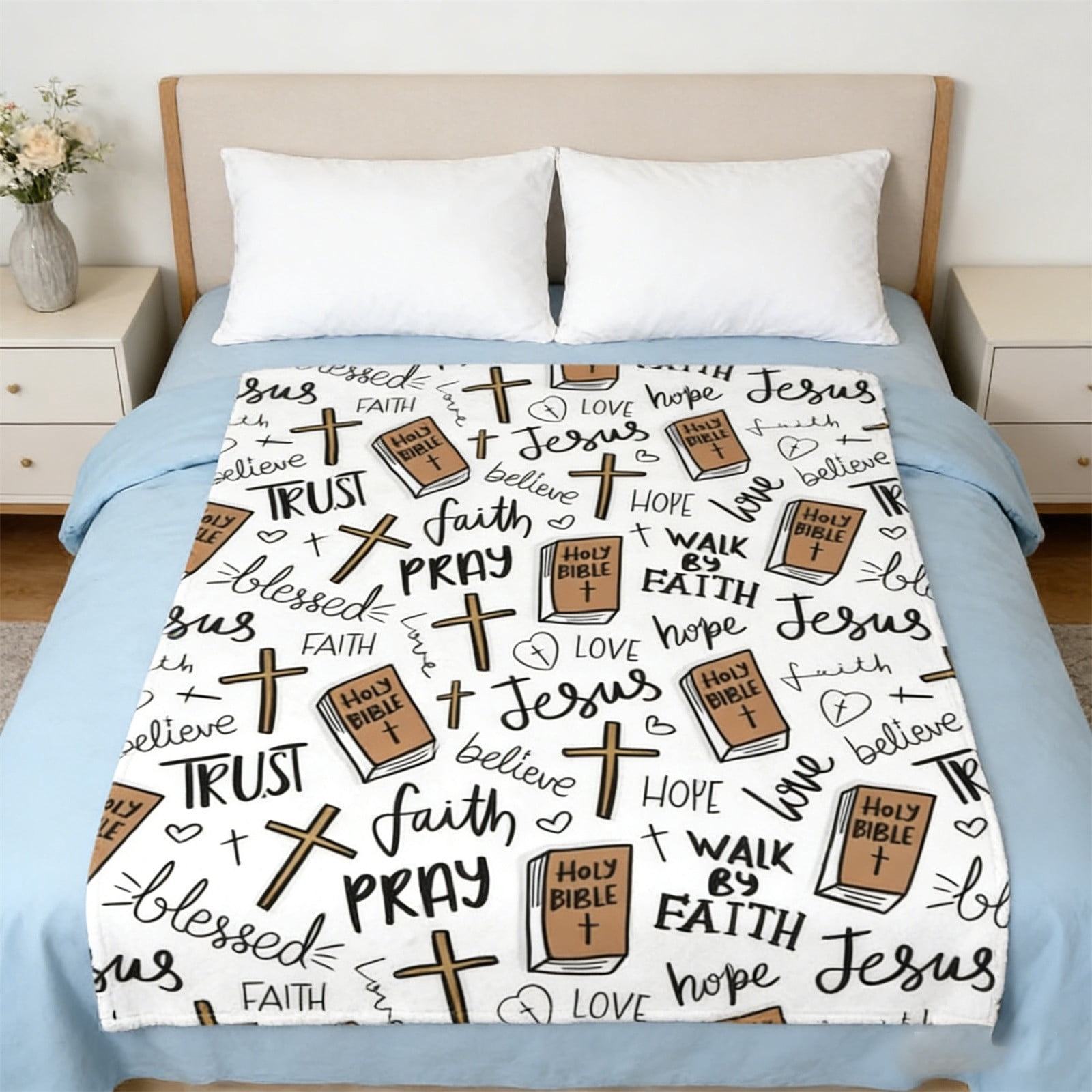 Qqyida Soft Bible Inspired Blanket with Scriptural Imagery, Decorative ...