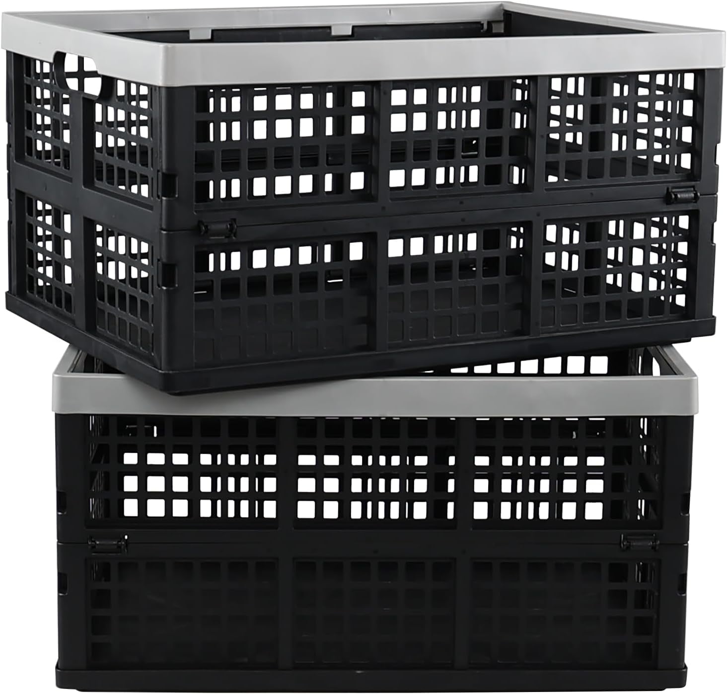 Qskely 2-Pack 42 L Plastic Stacking Folding Storage Crates, Large ...