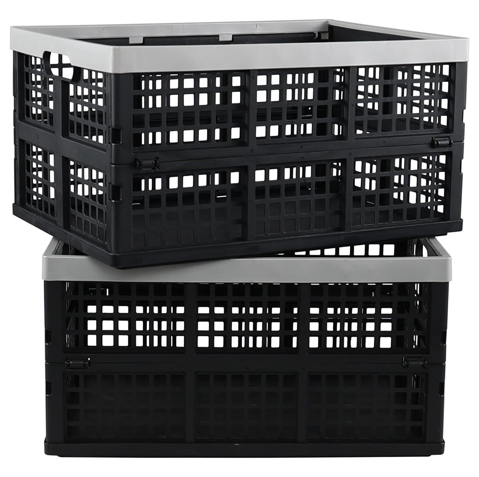 Qskely 2-Pack 42 L Plastic Stacking Folding Storage Crates, Large ...