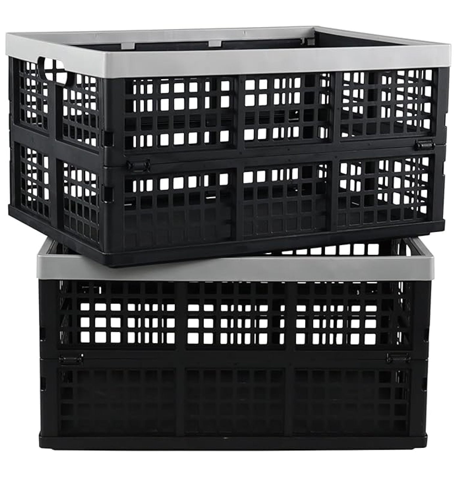 Qskely 2-Pack 42 L Plastic Stacking Folding Storage Crates, Large ...