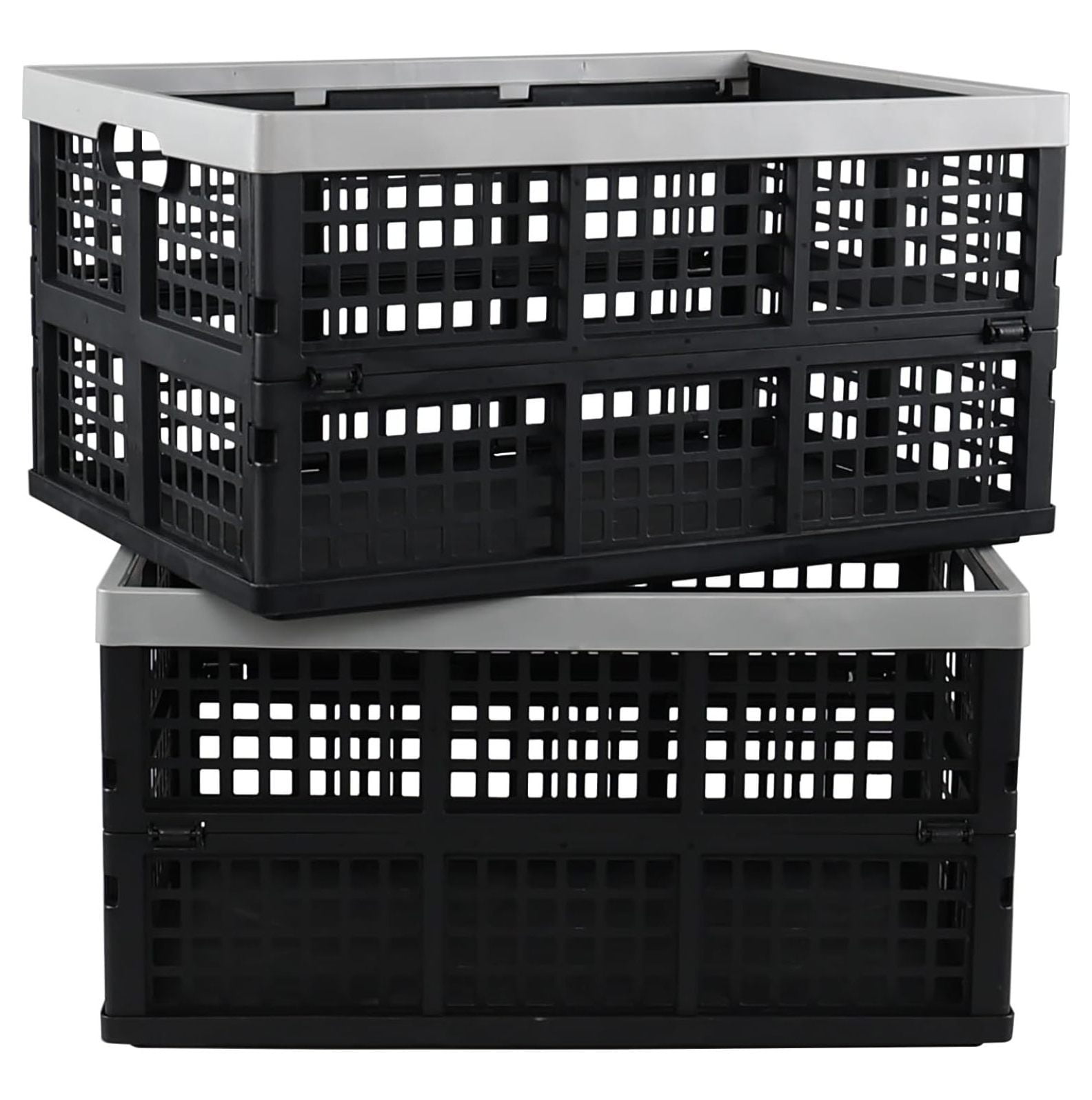 Qskely 2-Pack 42 L Plastic Stacking Folding Storage Crates, Large ...
