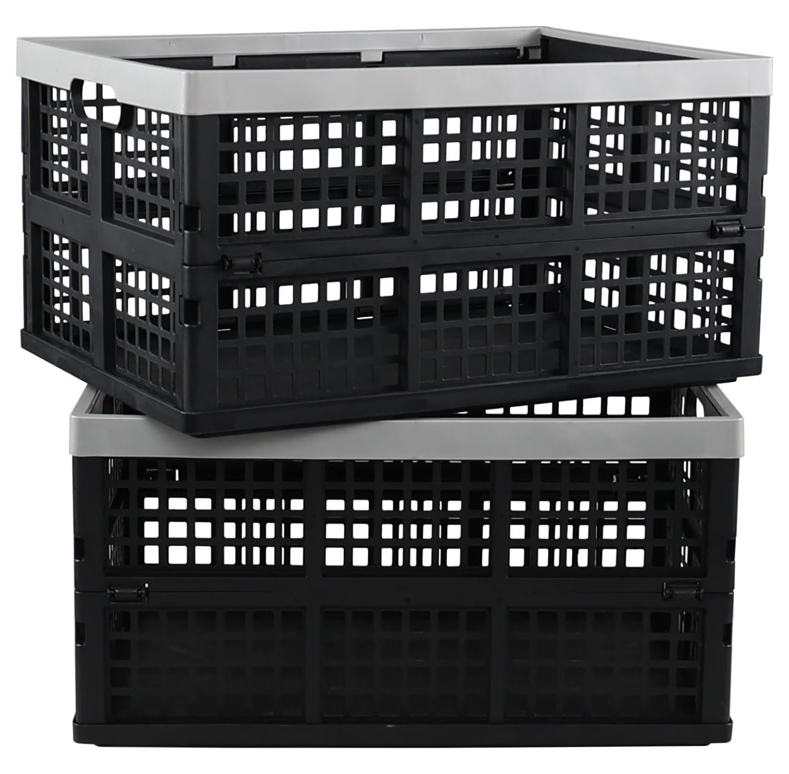 Qskely 2-Pack 42 L Plastic Stacking Folding Storage Crates, Large ...