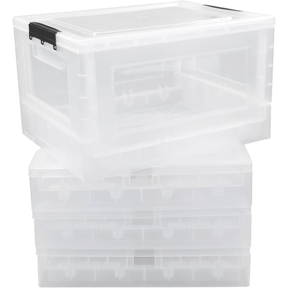Qskely 30 L Clear Plastic Collapsible Storage Crate, Folding Storage ...
