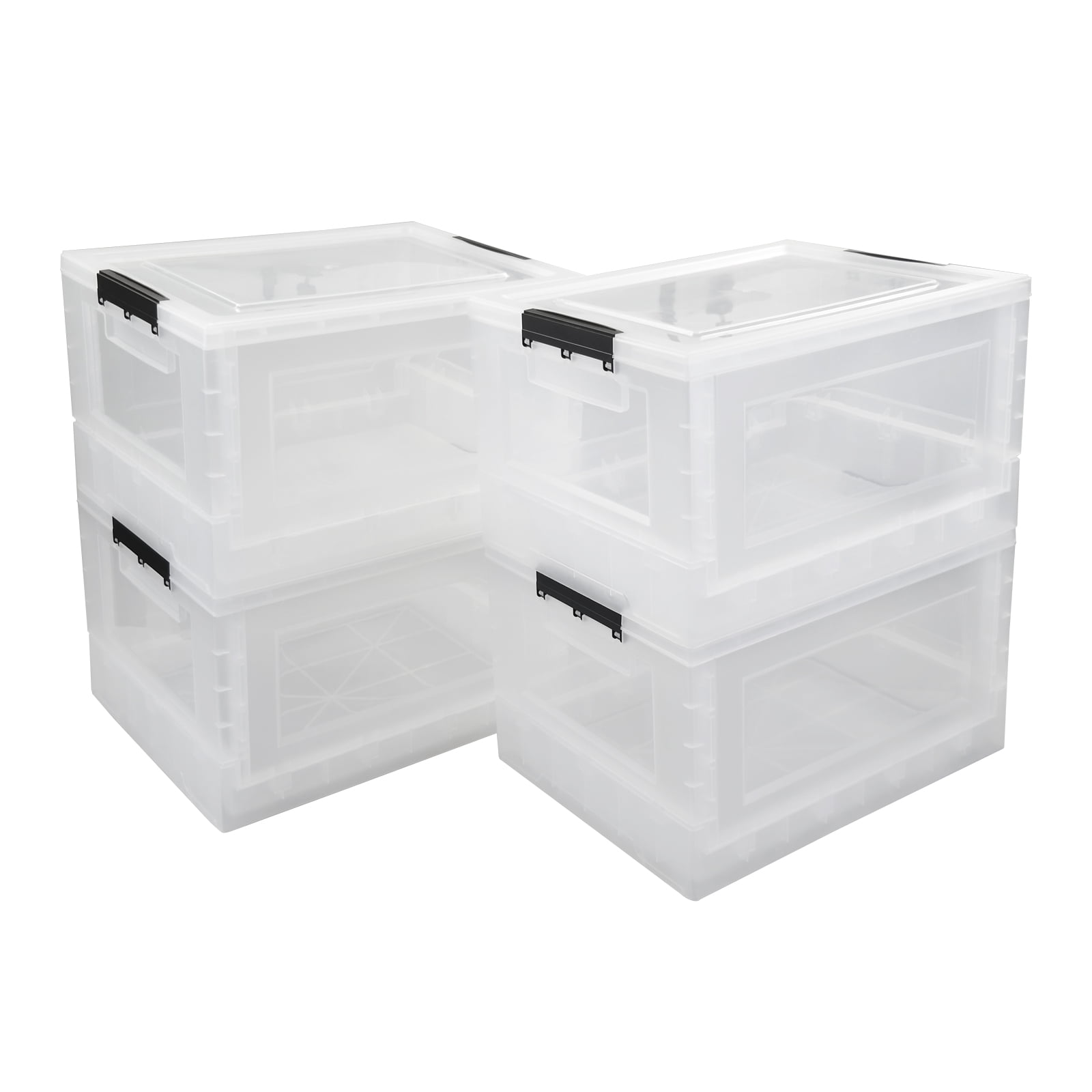 Qskely 4-Pack Foldable Clear Plastic Storage Crate with Handle, 30 L ...