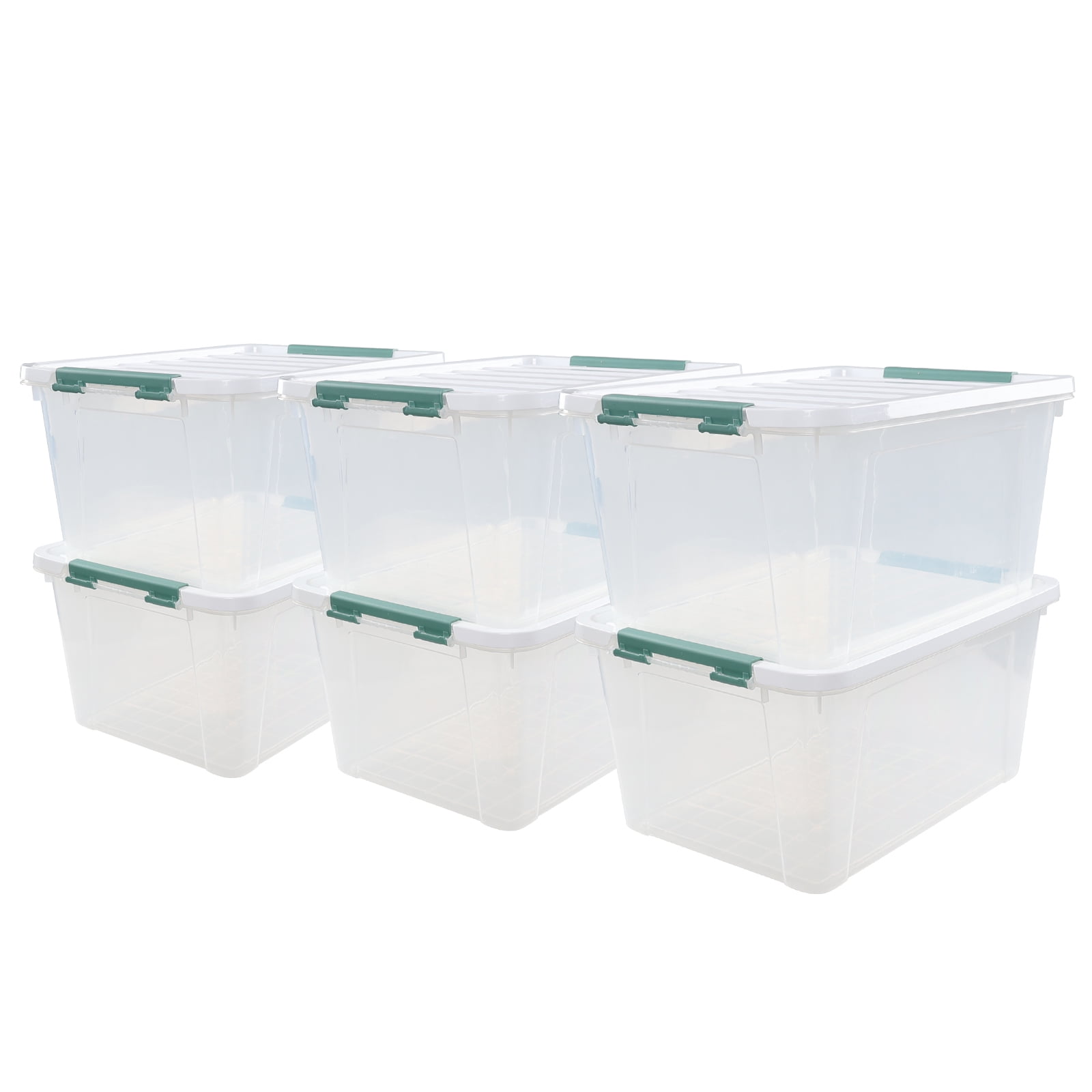 Qskely 6-Pack 20 L Plastic Storage Box, Clear Latch Storage Box with ...