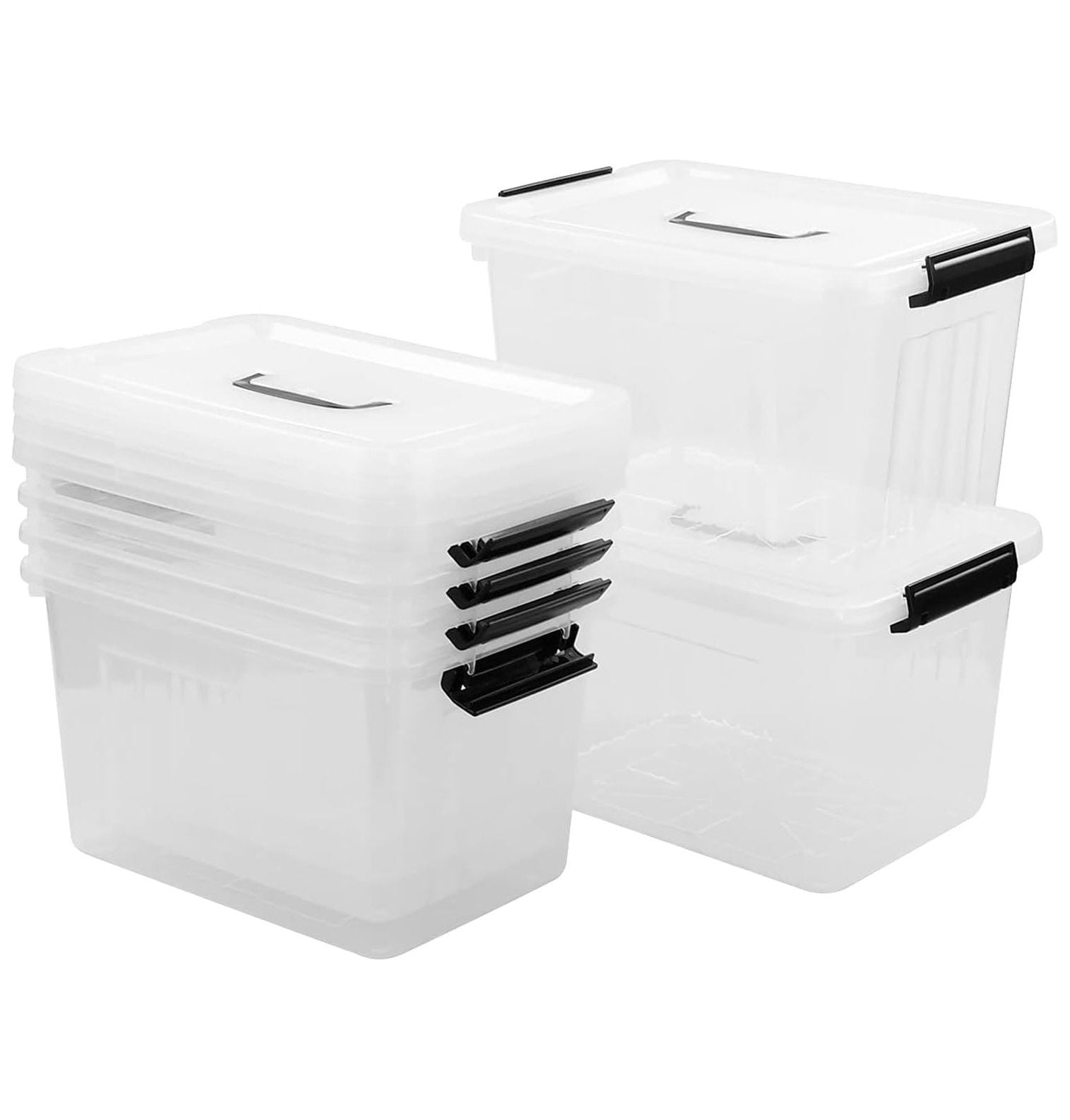 Qskely 6-Pack Clear Plastic Storage Box, 10 L Clear Storage Box with ...