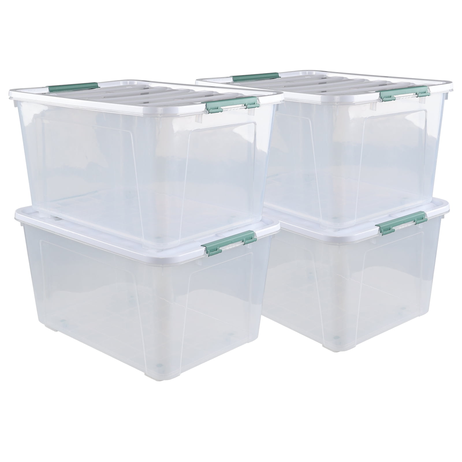 Qskely 80 L Large Clear View Plastic Storage Bin with Lid and Secure ...