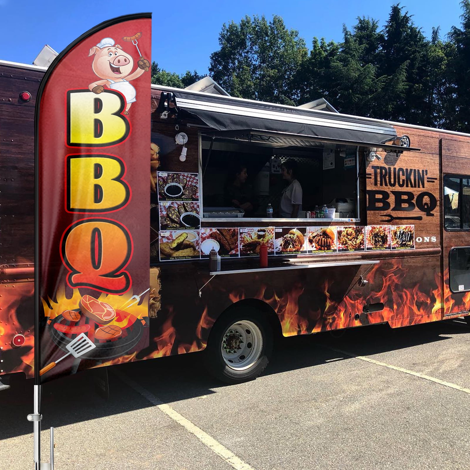 Qsum BBQ Advertising Feather Flag, 8FT Windless Design, Portable ...