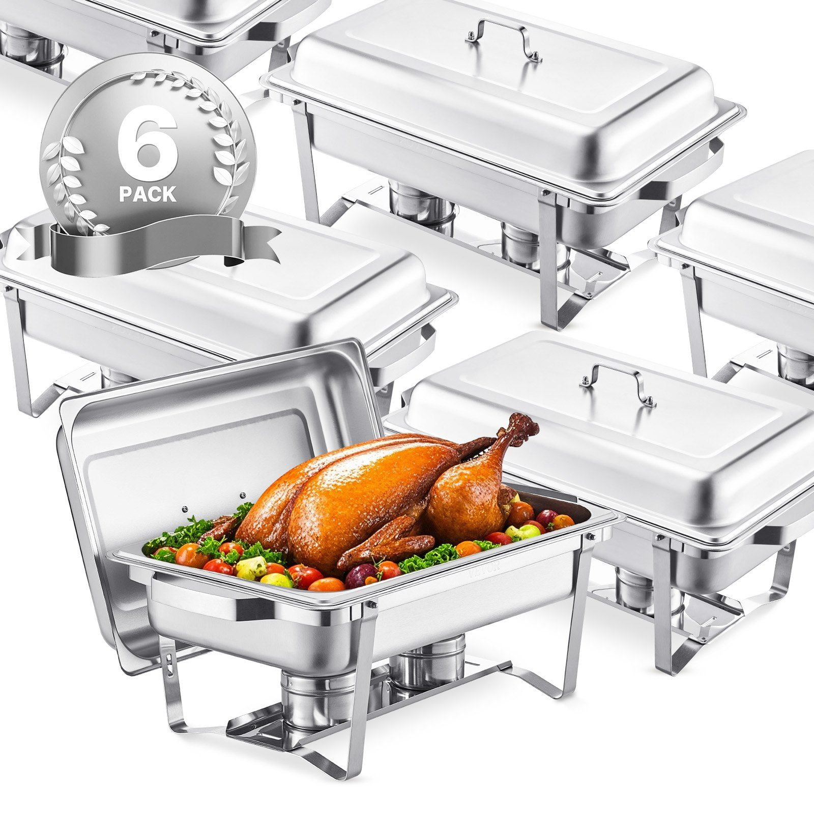 Chafing Dish Set 6 Pack - 8 Qt Rectangle Buffet Server - Stainless ...