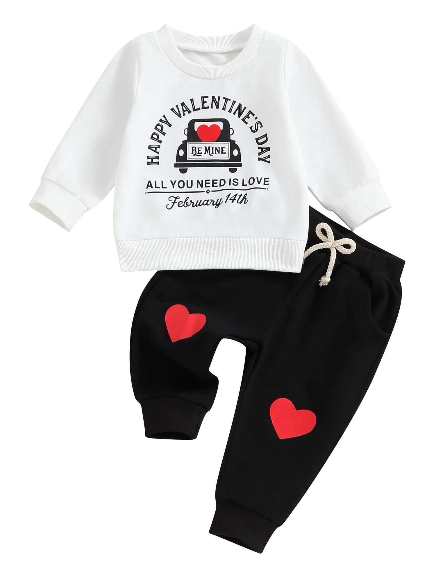 Qtinghua 2Pcs Infant Toddler Baby Boy Valentine’s Day Outfits Long Sleeve Truck Print Sweatshirt ...