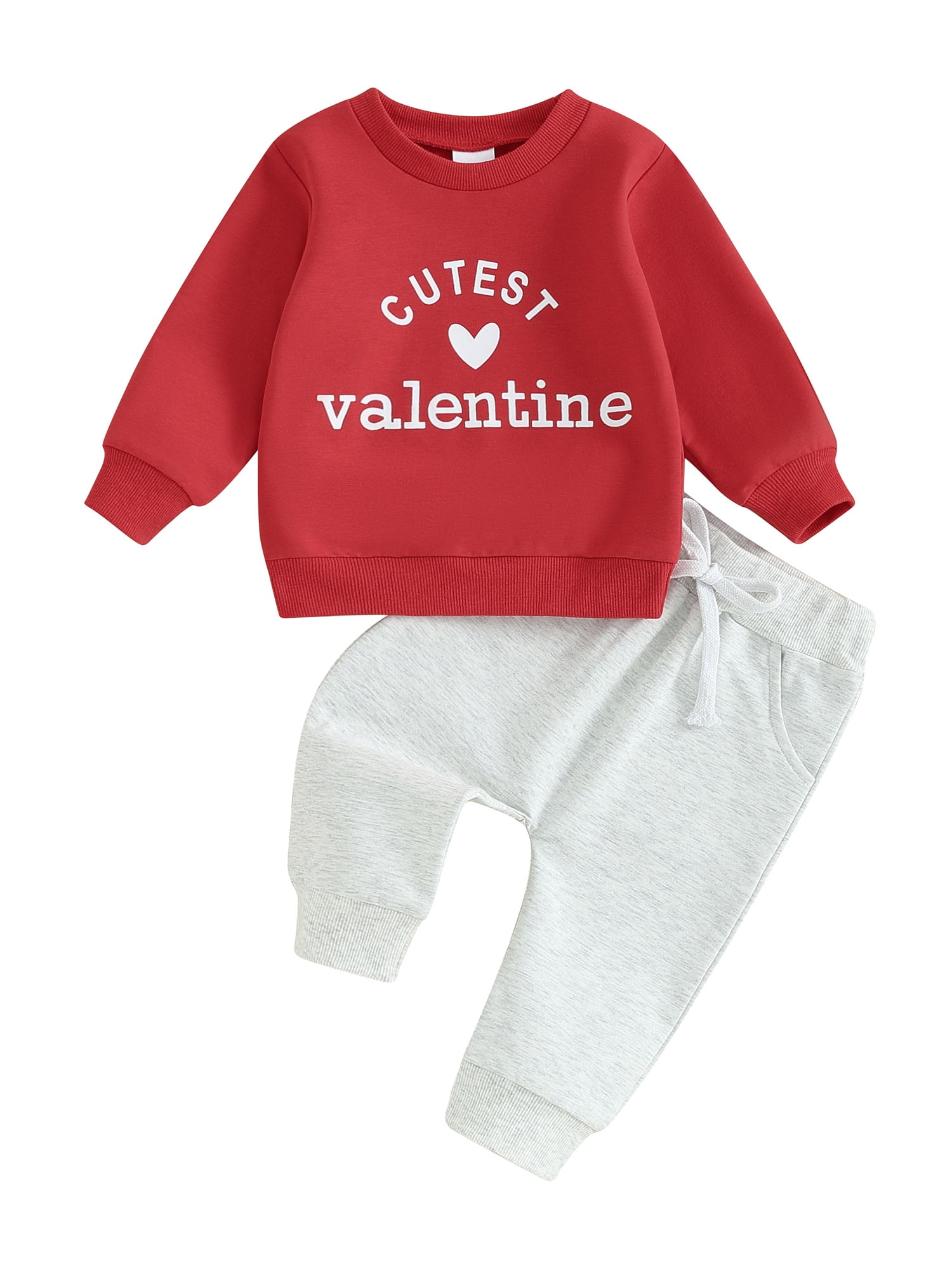 Qtinghua 2Pcs Infant Toddler Baby Girl Boy Valentine’s Day Outfits Long Sleeve Sweatshirt ...