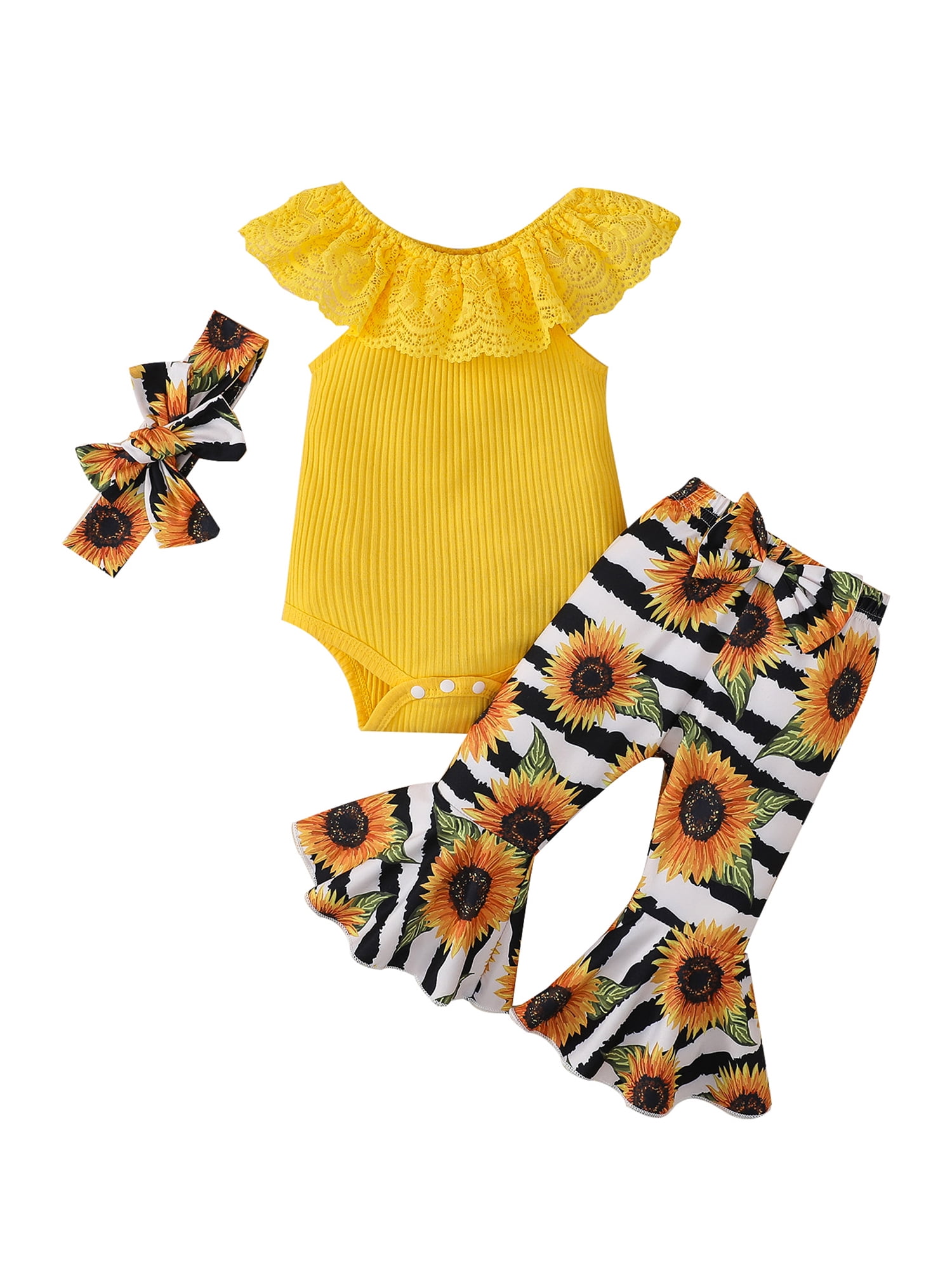 Qtinghua 3Pcs Newborn Infant Baby Girls Summer Outfits Lace Collar Sleeveless Romper Top Floral ...