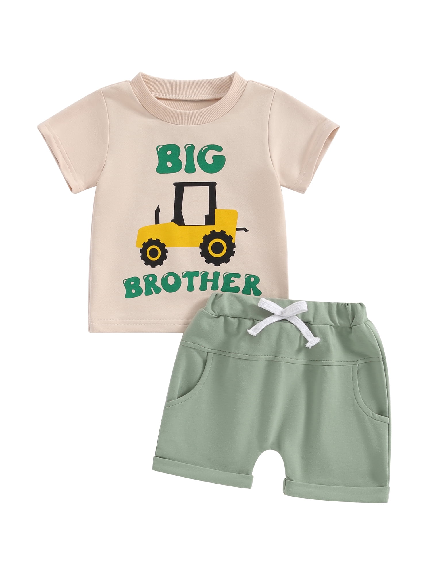 Qtinghua Infant Toddler Baby Boy Big Brother Outfit Tractor Print Short ...