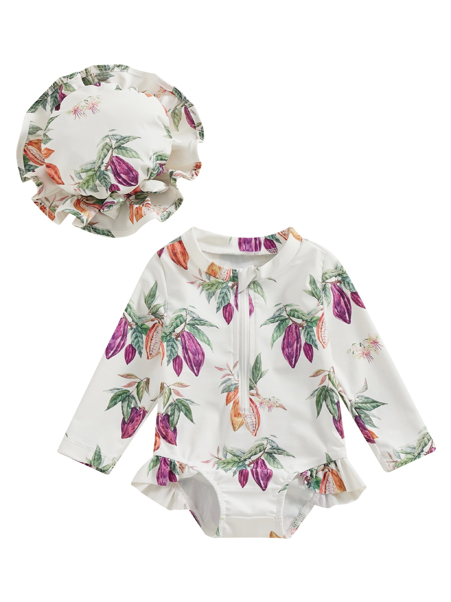 Qtinghua Infant Toddler Baby Girls Rash Guard Swimsuit Fruit Print Long ...