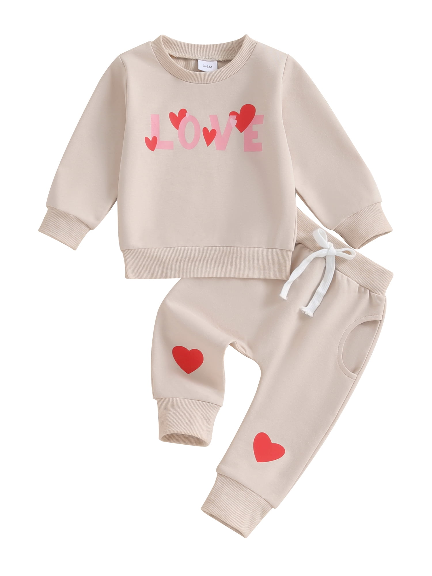 Qtinghua Infant Toddler Baby Girls Valentine's Day Outfits Heart Print Long Sleeve Sweatshirt ...