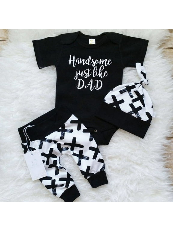 HESHENG Newborn Baby Boys Daddy and Son Summer Clothes Short Sleeve T-Shirt Tops Denim Pants ...