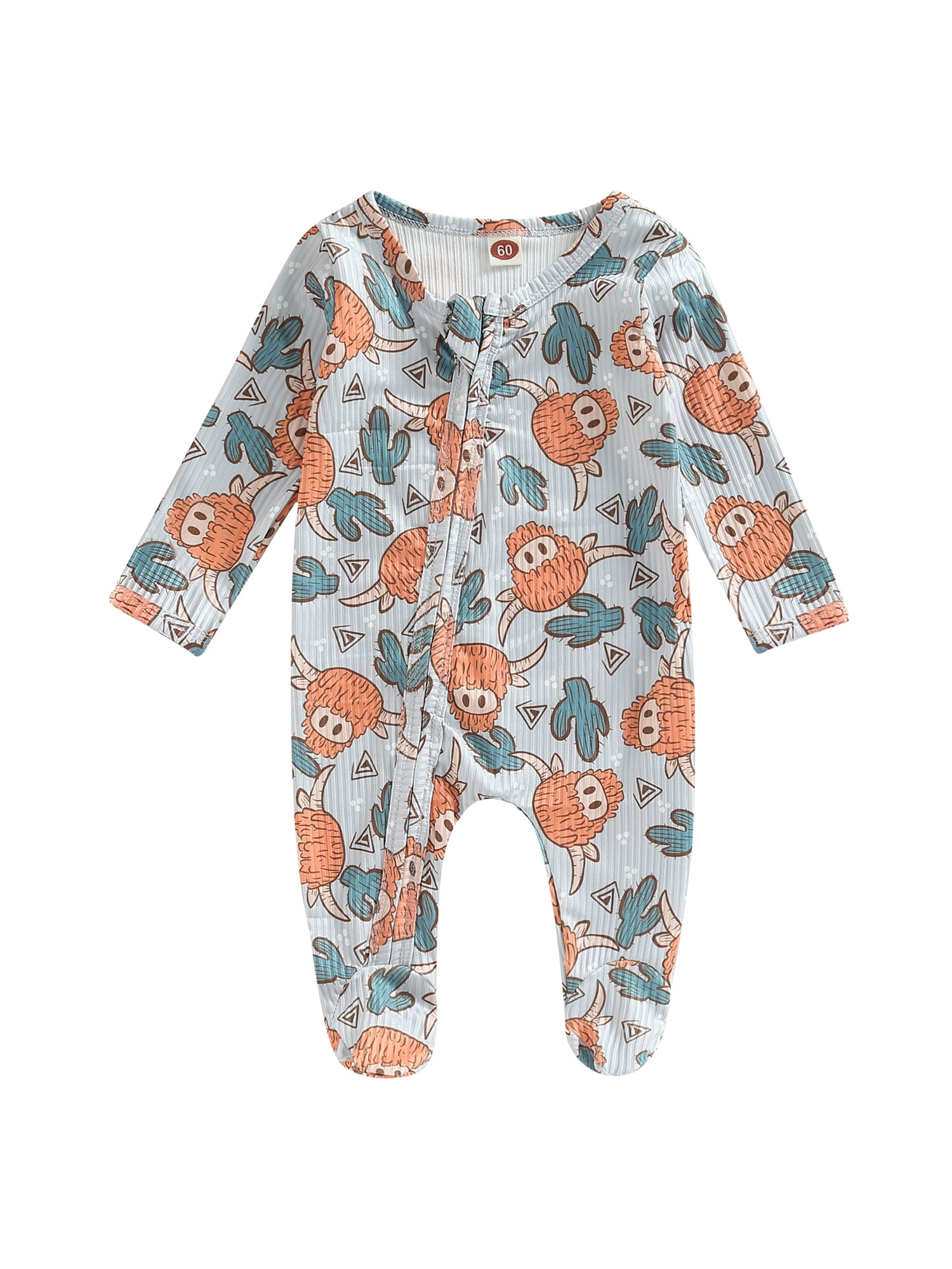 Qtinghua Newborn Baby Boy Girl One Piece Footies Ribbed Zipper Romper Jumpsuit Long Sleeve Cow ...