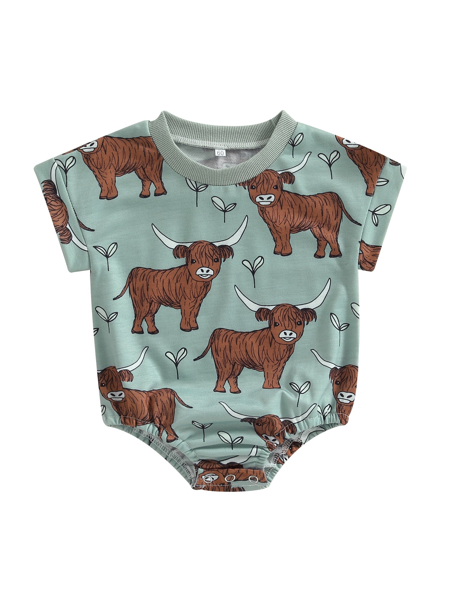 Qtinghua Newborn Baby Boy Girl Western Clothes Cow Print Bubble Romper Short Sleeve Oversized ...