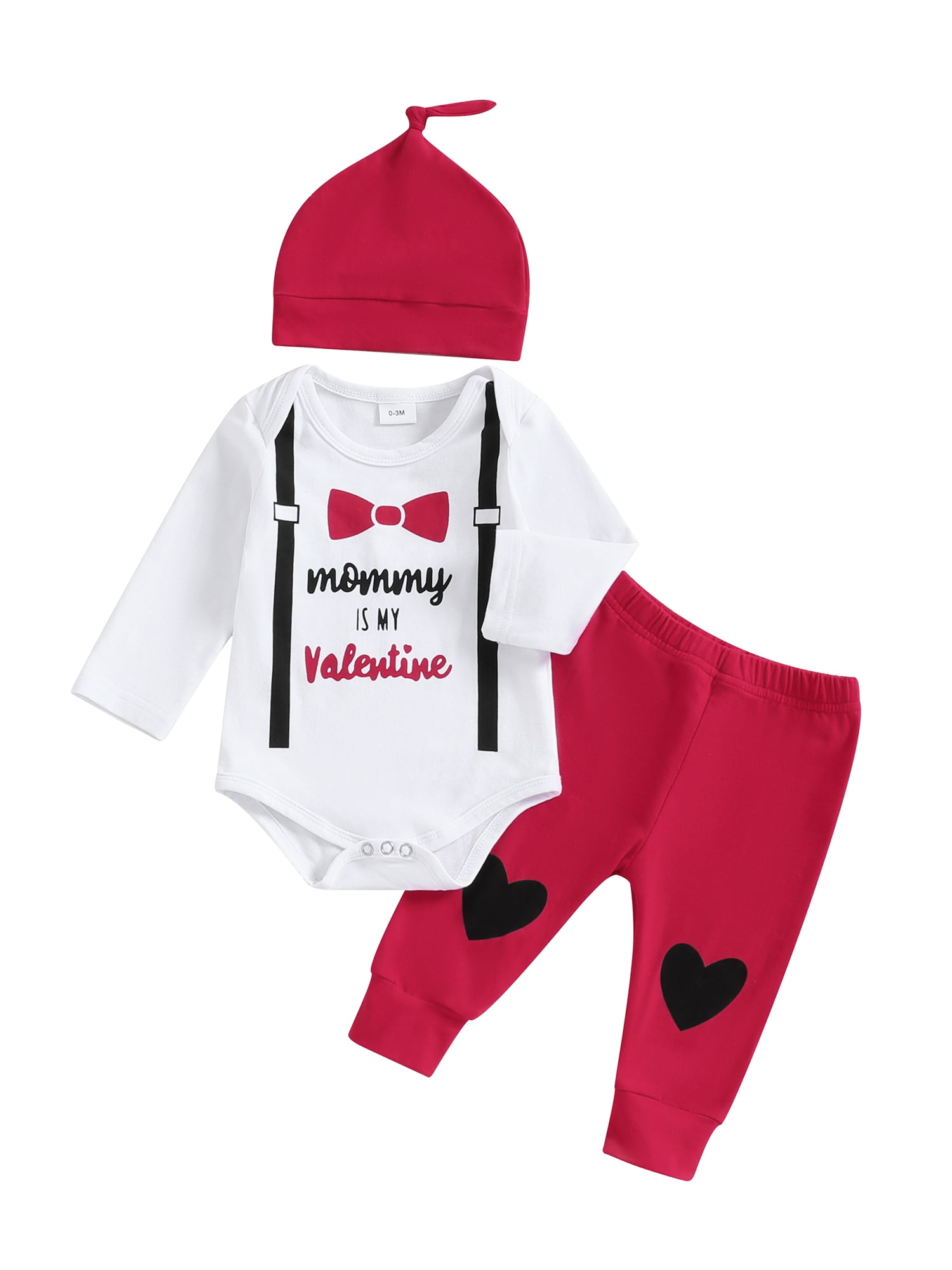 Qtinghua Newborn Baby Boy Valentine's Day Clothes Letter & Bow Print Long Sleeve Romper with ...