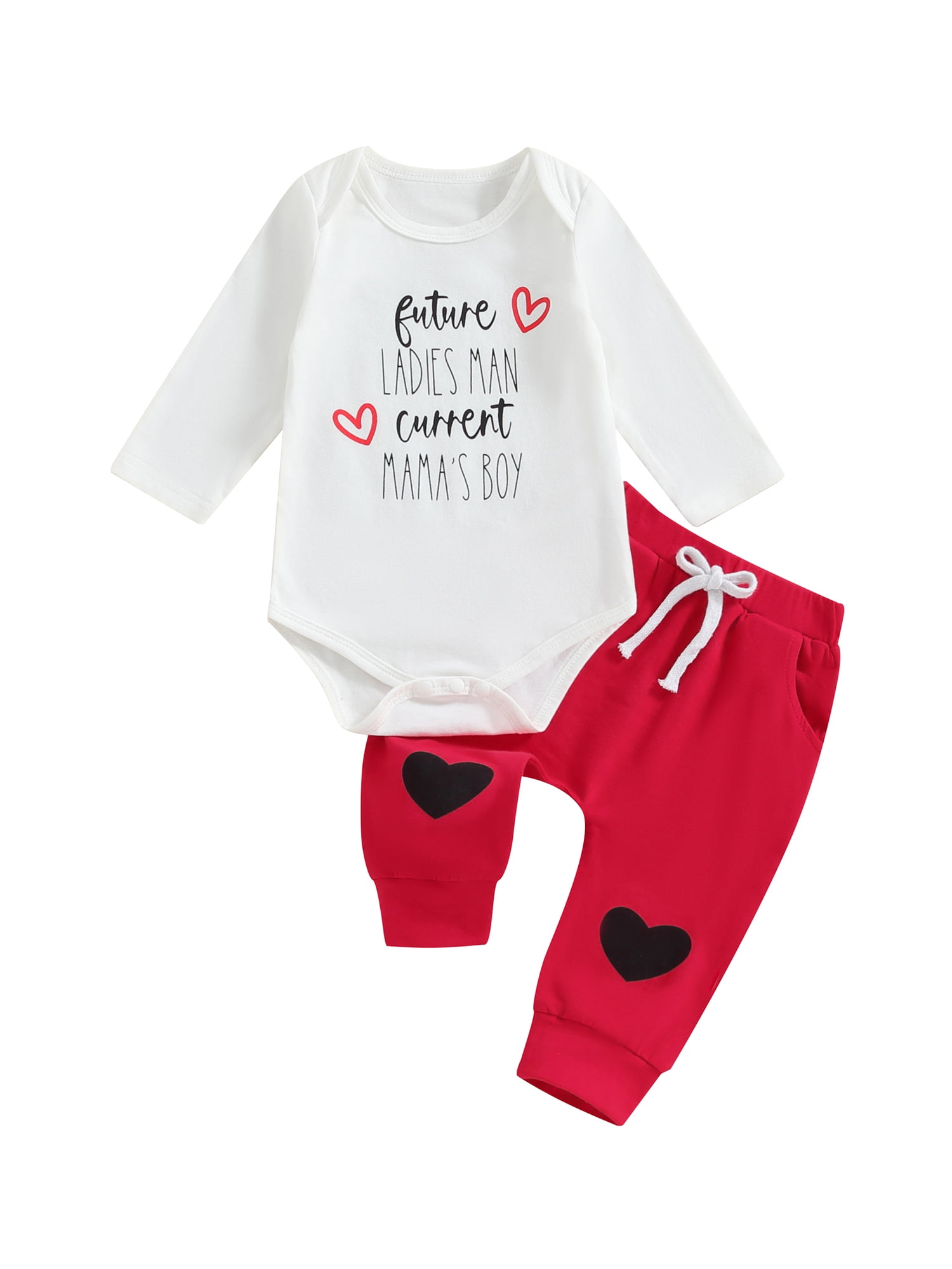 Qtinghua Newborn Baby Boy Valentine's Day Outfit Letter Heart Print Long Sleeve Rompers and ...