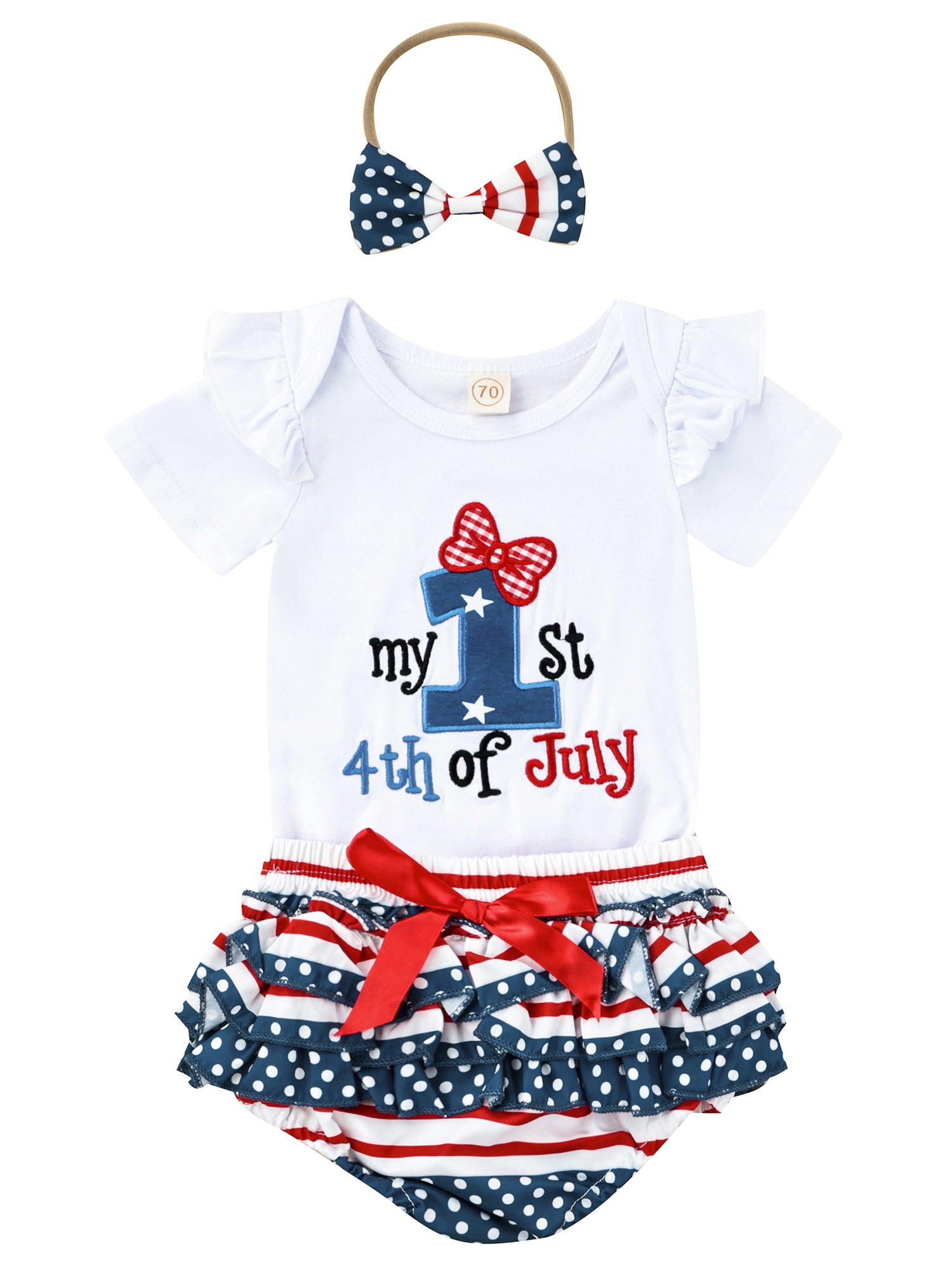 Qtinghua Newborn Baby Girl 4th of July Outfits Short Sleeve Letter Romper+Ruffle Tutu Shorts ...