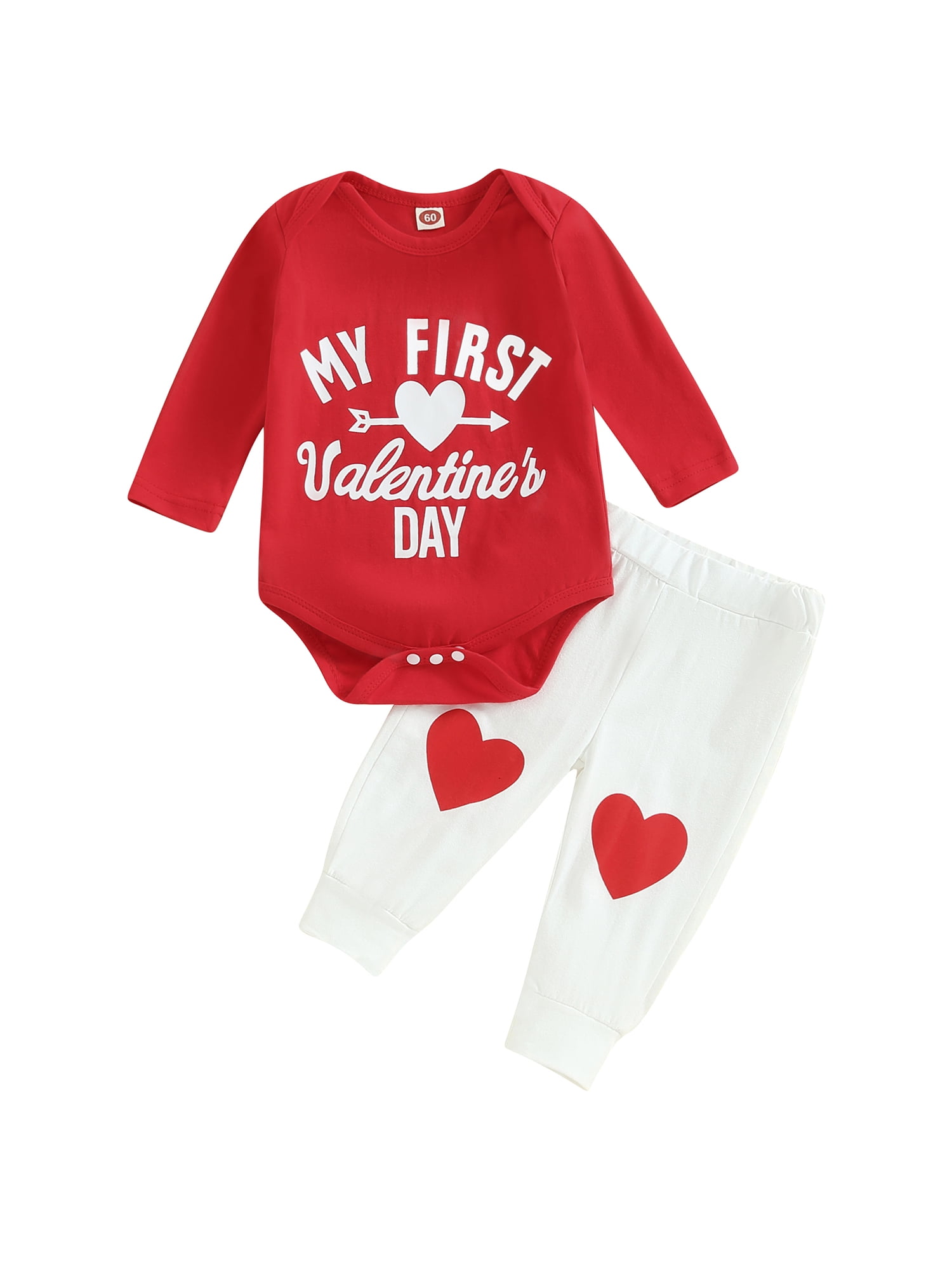 Qtinghua Newborn Baby Girl Boy Valentine’s Day Outfits Long Sleeve Romper+Heart Print Pants ...