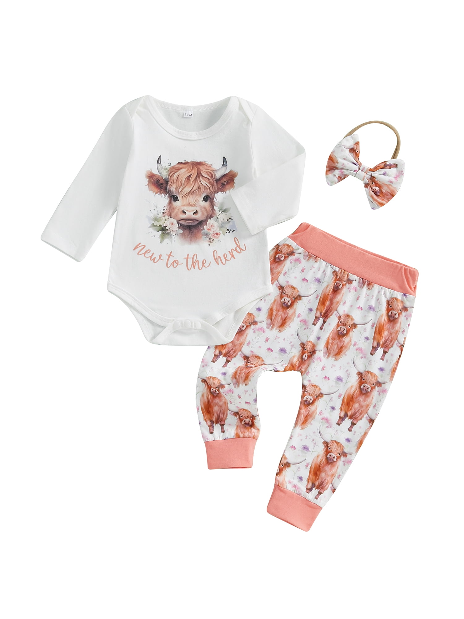 Qtinghua Newborn Baby Girl Clothes Infant Cattle Print Long Sleeve Romper Highland Cow Pants ...