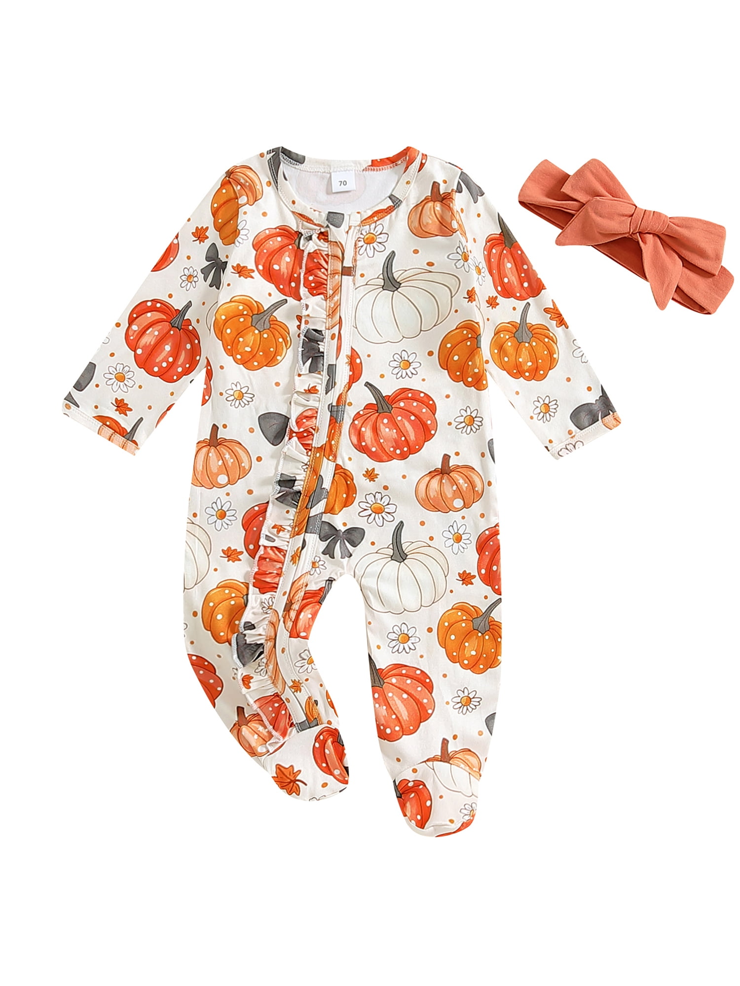 Qtinghua Newborn Baby Girl Clothes Infant Pumpkin Long Sleeve Romper Jumpsuit Halloween Outfits ...