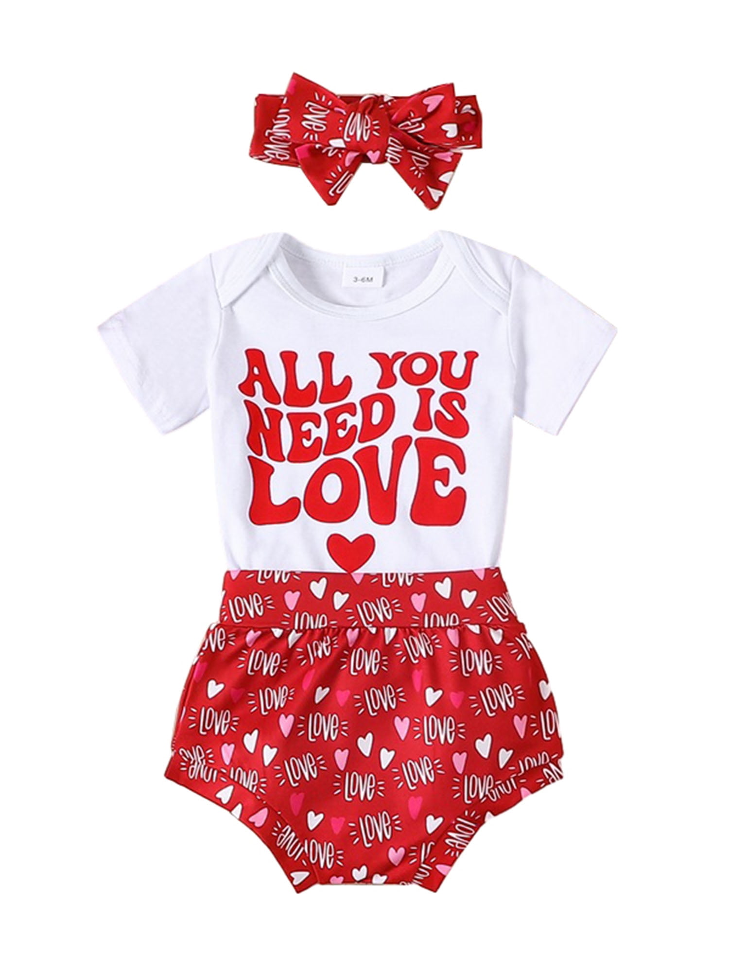 Qtinghua Newborn Baby Girls Valentine’s Day Clothes Short Sleeve Letters Print Romper Heart ...