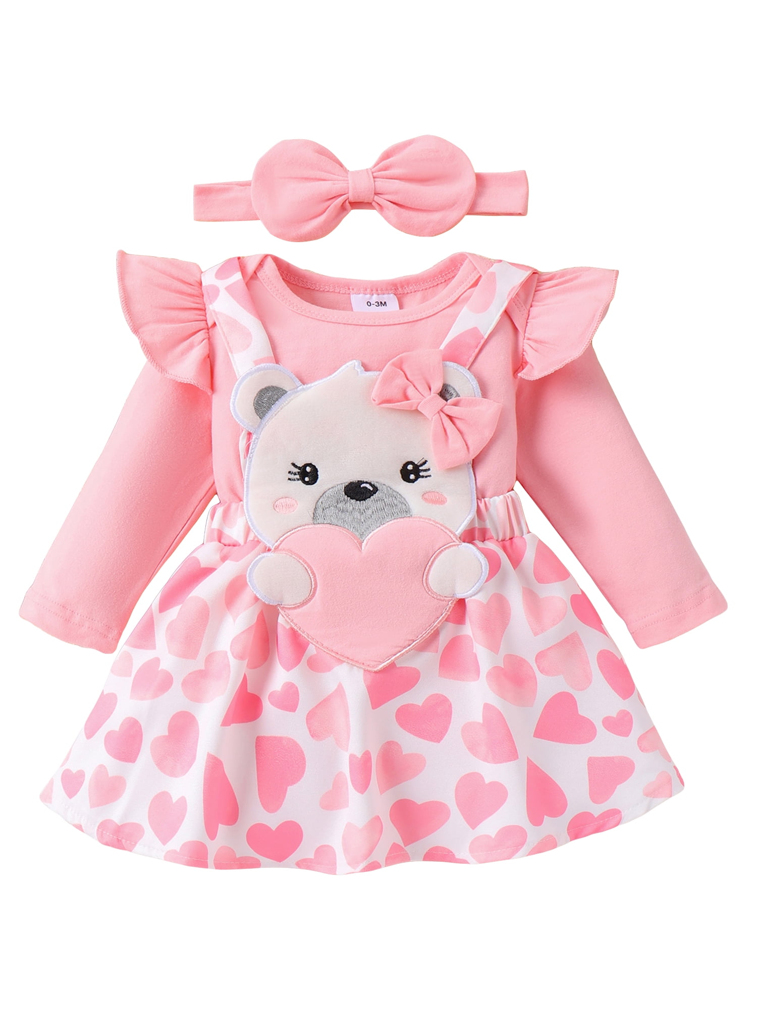 Qtinghua Newborn Baby Girls Valentine's Day Outfits Long Sleeve Romper Bear Heart Print ...