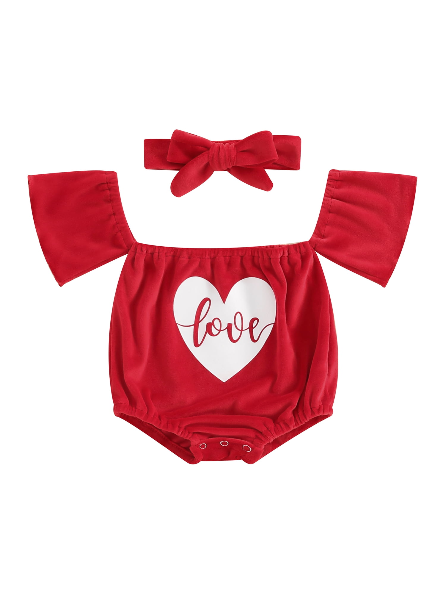 Qtinghua Newborn Baby Girls Valentine's Day Romper Boat Neck Short Sleeve Letter Heart Print ...