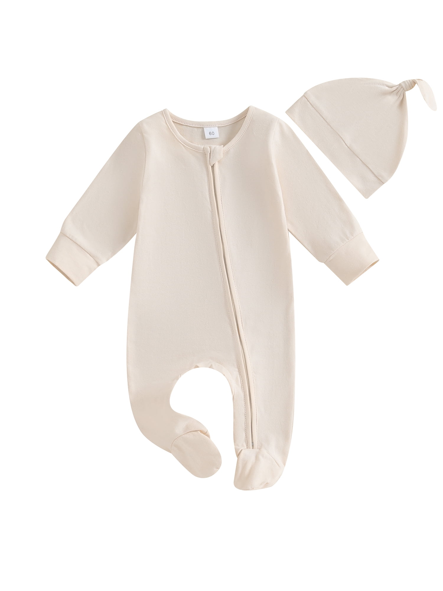 Qtinghua Newborn Infant Baby Girl Boy Footies Romper Solid Color Long Sleeve Zipper Bodysuit ...