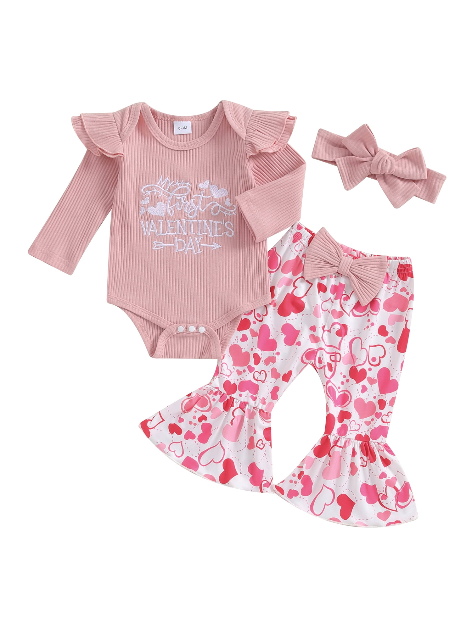 Qtinghua Newborn Infant Baby Girls Valentine’s Day Outfits Embroidery Romper+Flared Pants ...