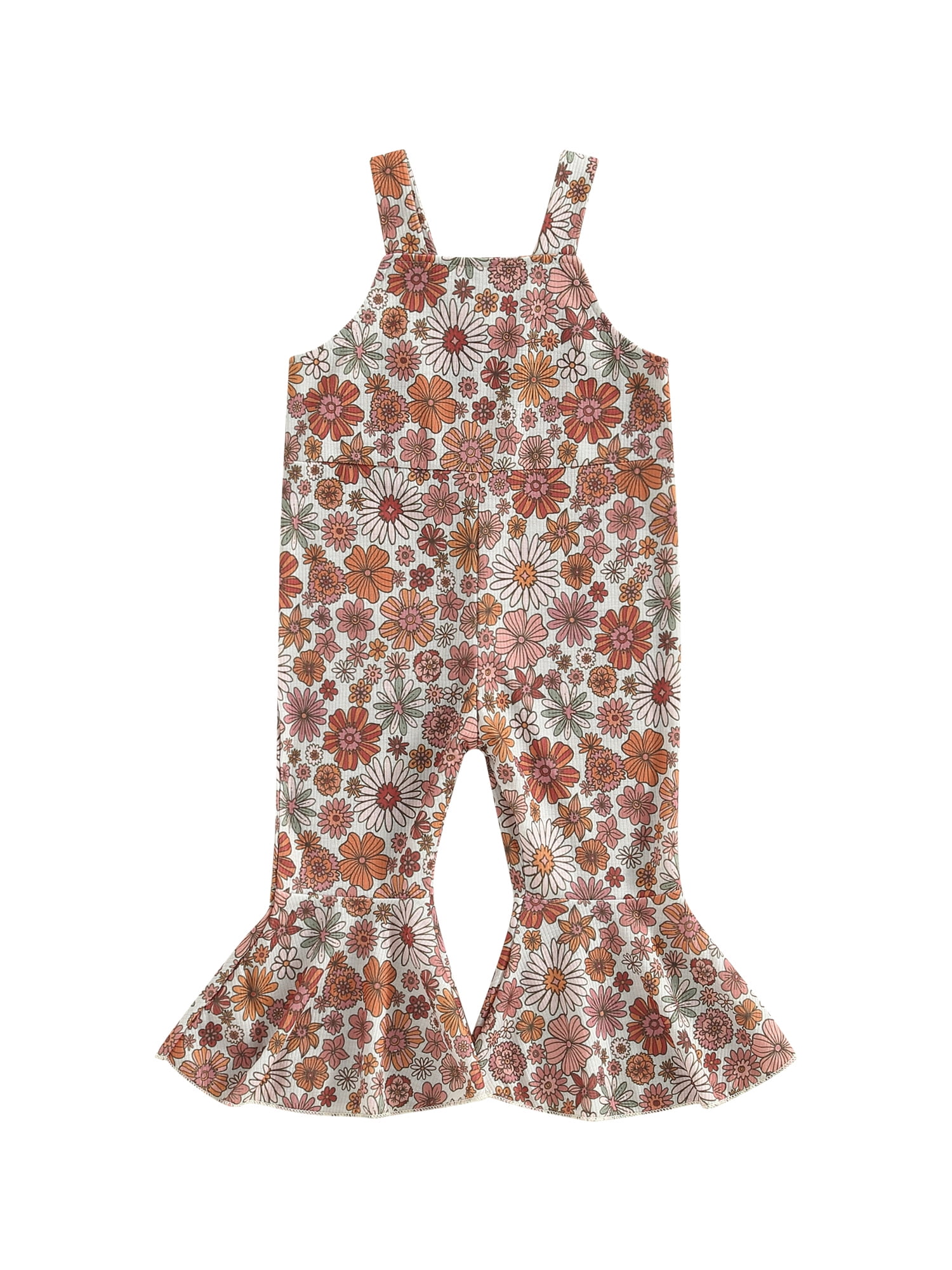 Qtinghua Toddler Baby Girl Bell Bottom Jumpsuit Summer Floral Sleeveless Romper Suspender Flared ...