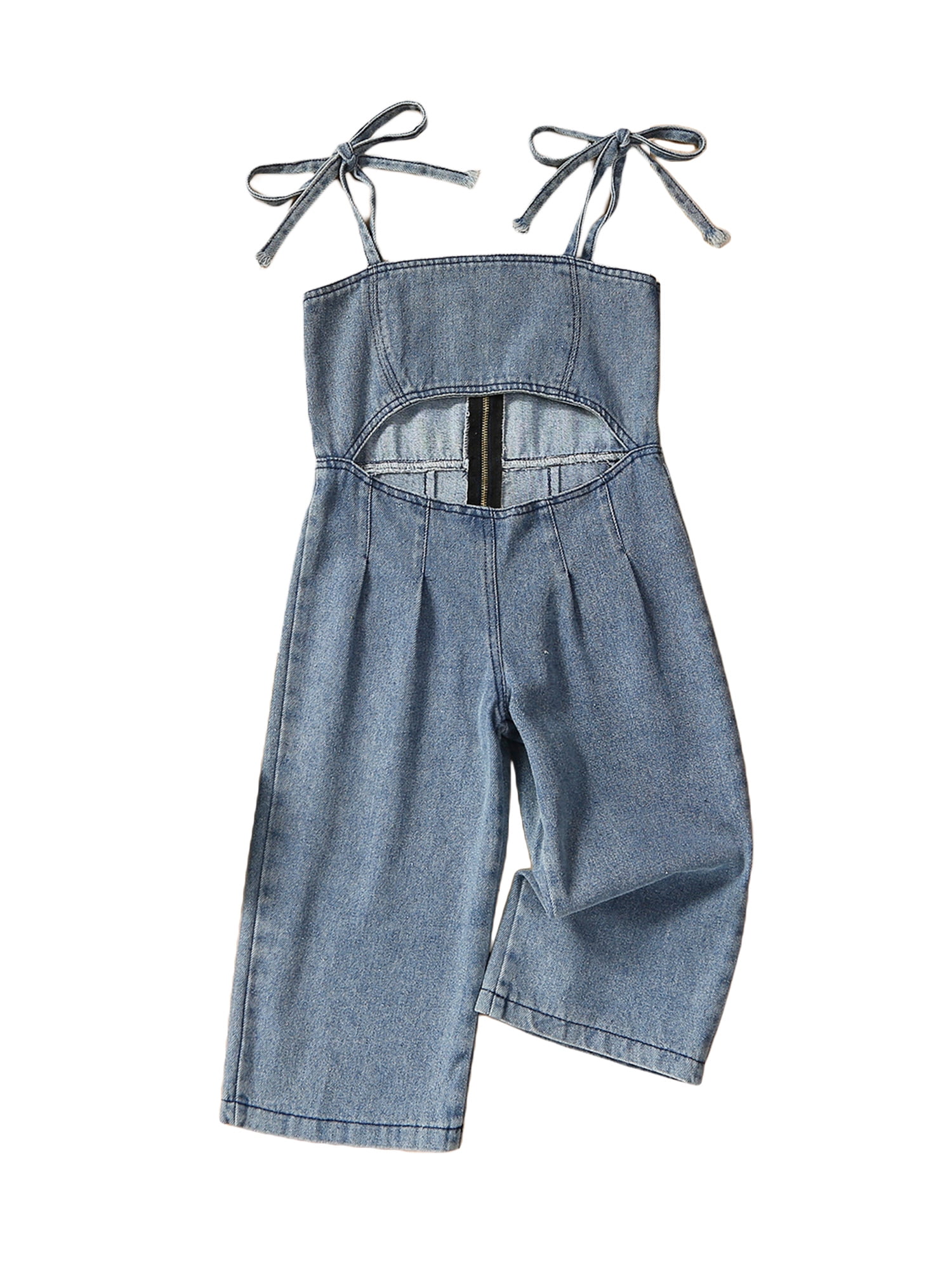 Qtinghua Toddler Baby Girl Denim Rompers Sleeveless Tie Shoulder Straps ...