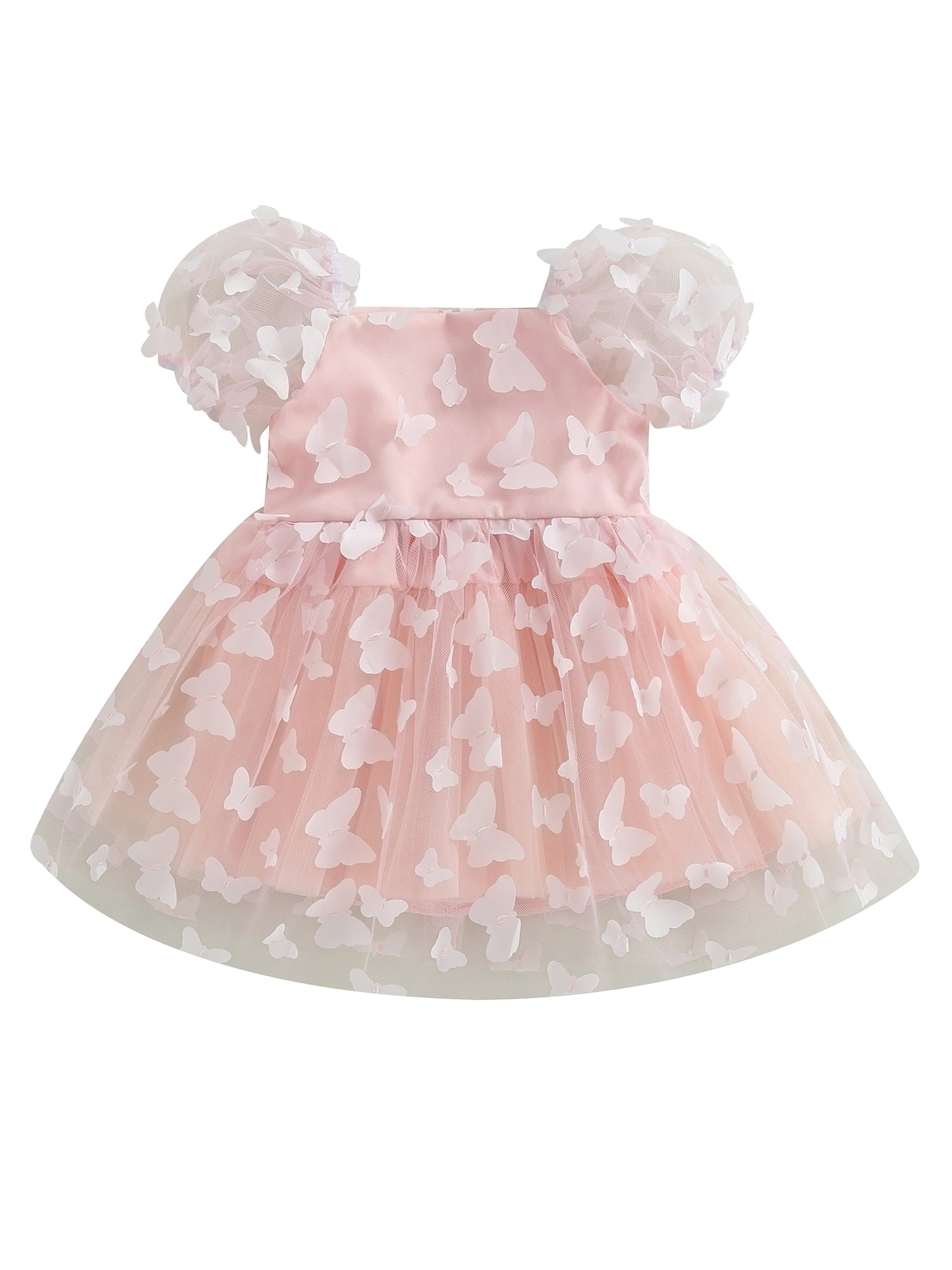 Qtinghua Toddler Baby Girl Princess Dress Puff Sleeve Tulle Dress ...