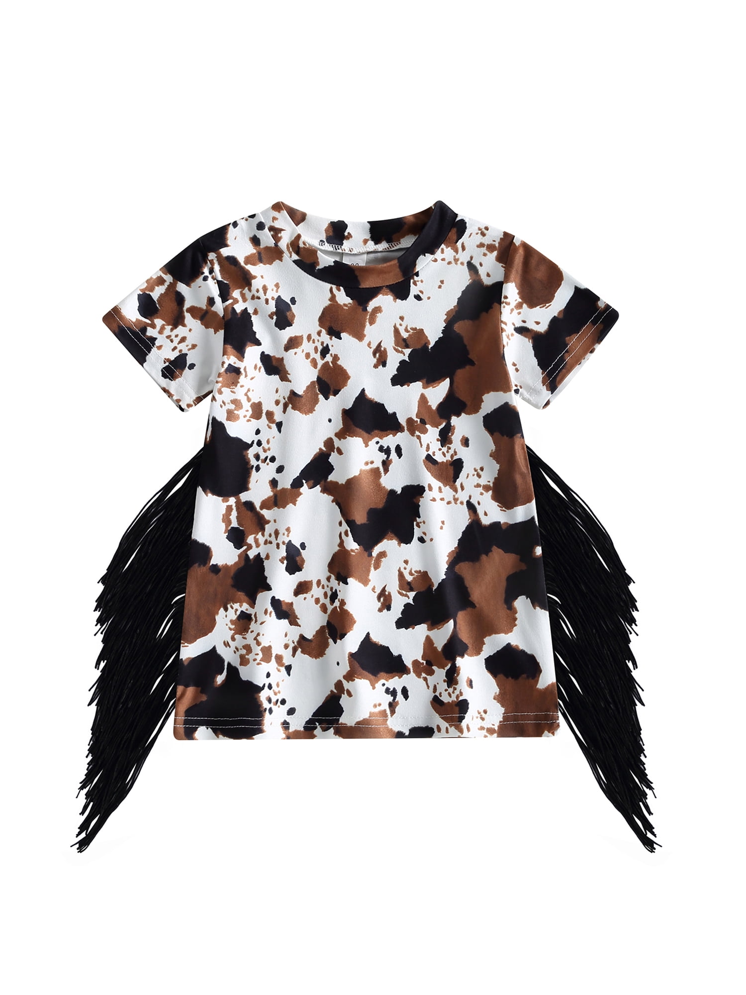 Qtinghua Toddler Baby Girl Western Dress Cow Print T Shirt Dress Boho Short Sleeve Fringe ...