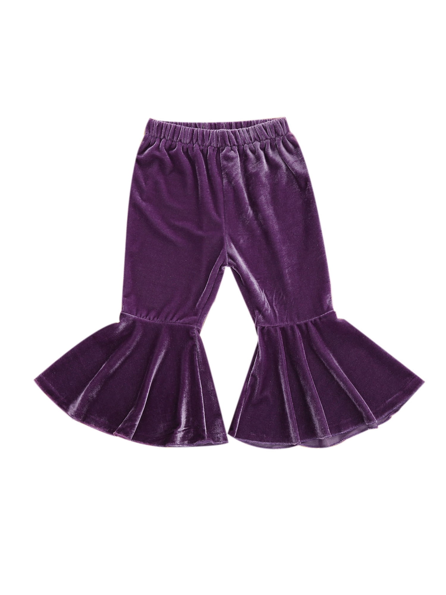 Qtinghua Toddler Baby Girls Flare Pants Velvet Bell Bottom Pants Ruffle ...