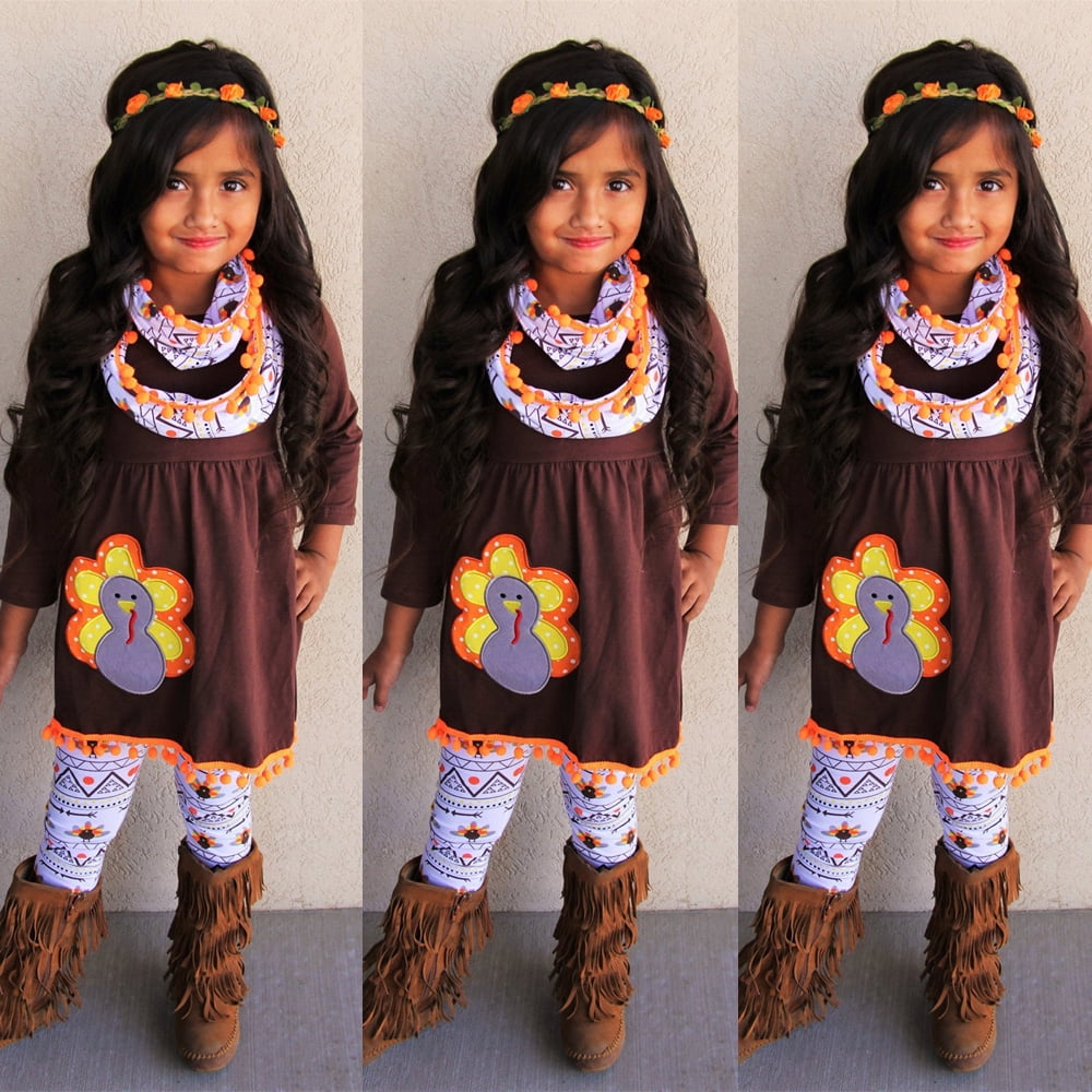 Qtinghua Toddler Baby Girls Thanksgiving Outfits Turkey Long Sleeve ...